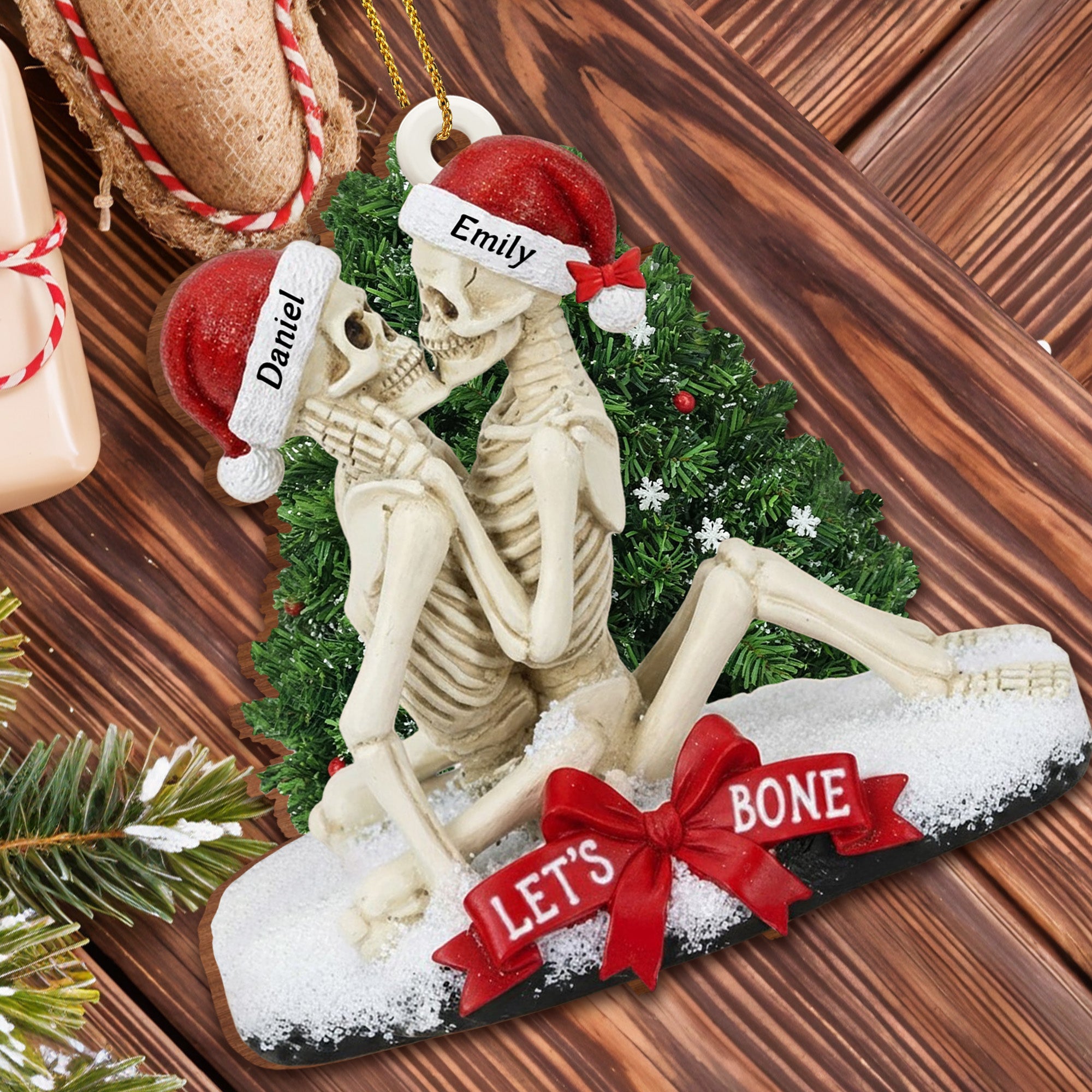Let's Bone, Christmas Skeleton Lovers, Custom Wood Ornament, Gift For ...