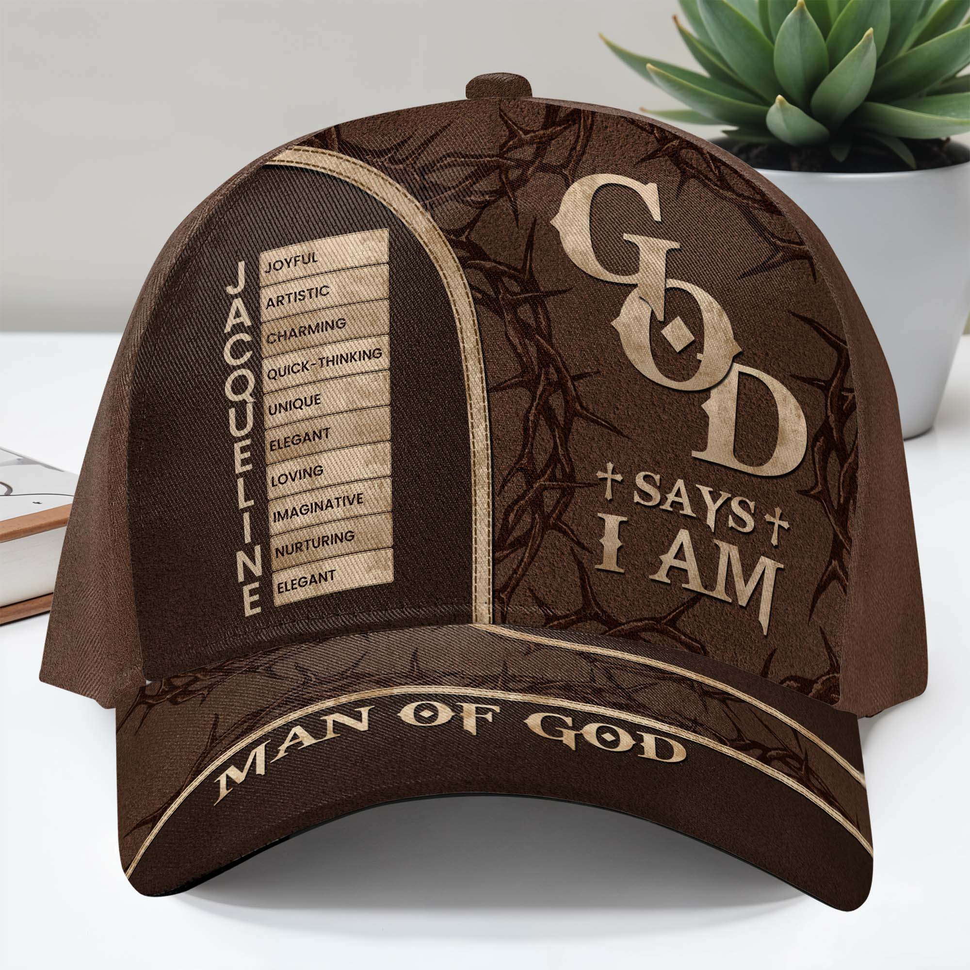 God Says I Am Man Of God, Cross And Leaves, Personalized Classic Cap ...
