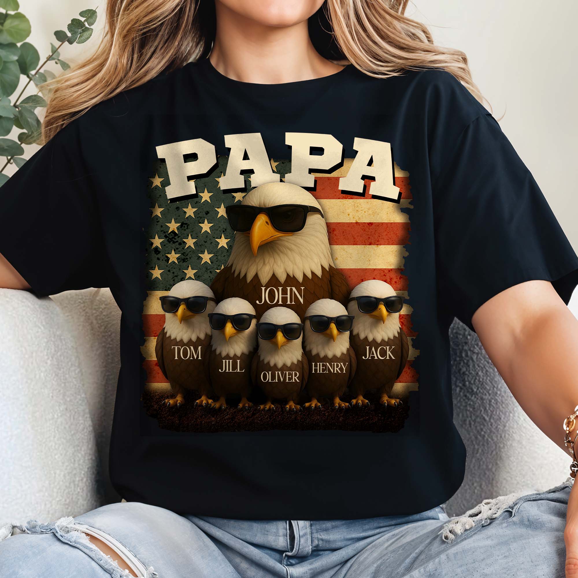Papa, Eagle and American Flag, Personalized Custom Unisex T-shirt, Gift ...