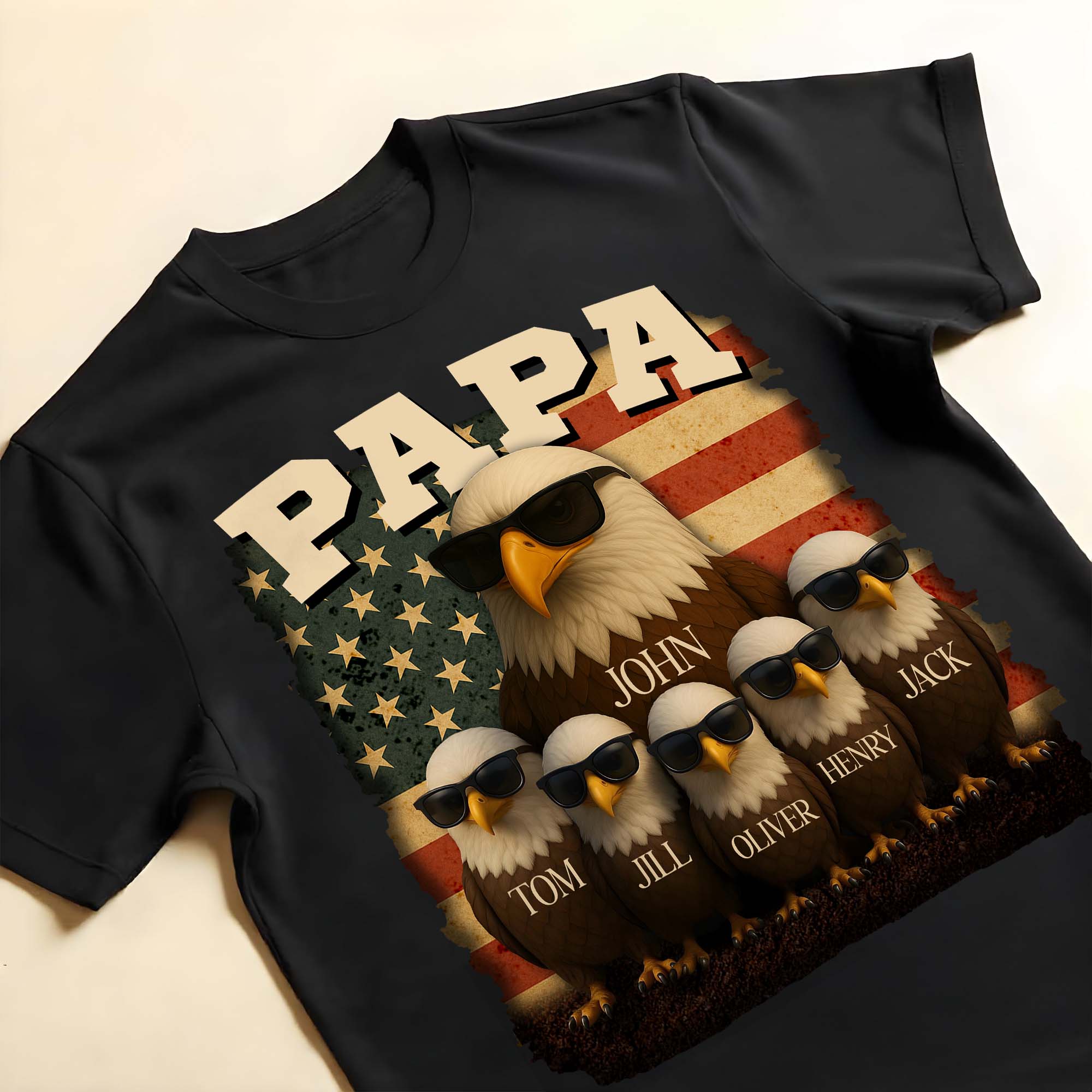 Papa, Eagle and American Flag, Personalized Custom Unisex T-shirt, Gift ...
