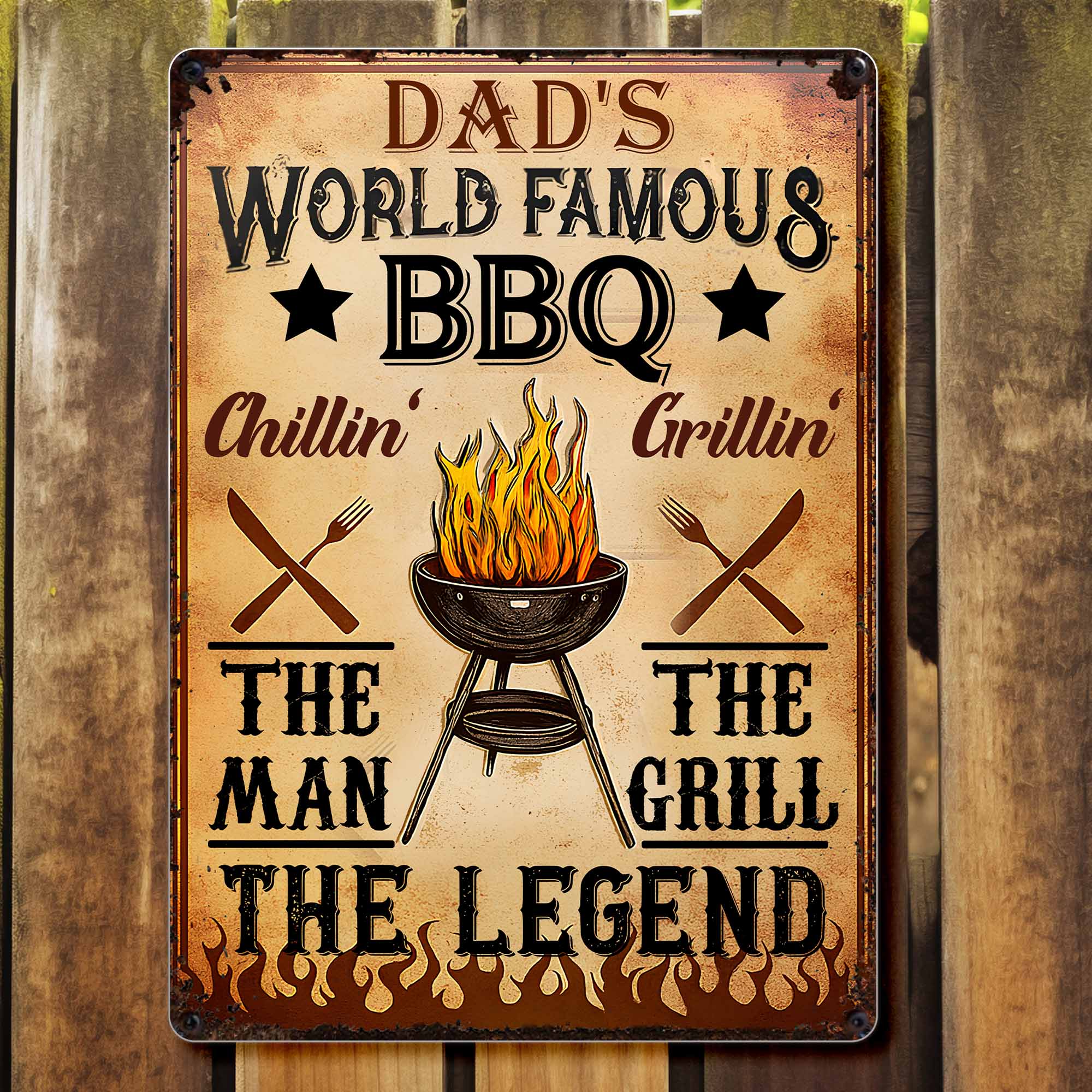 Dad's World Famous BBQ The Man The Grill The Legend, Personalized Metal ...