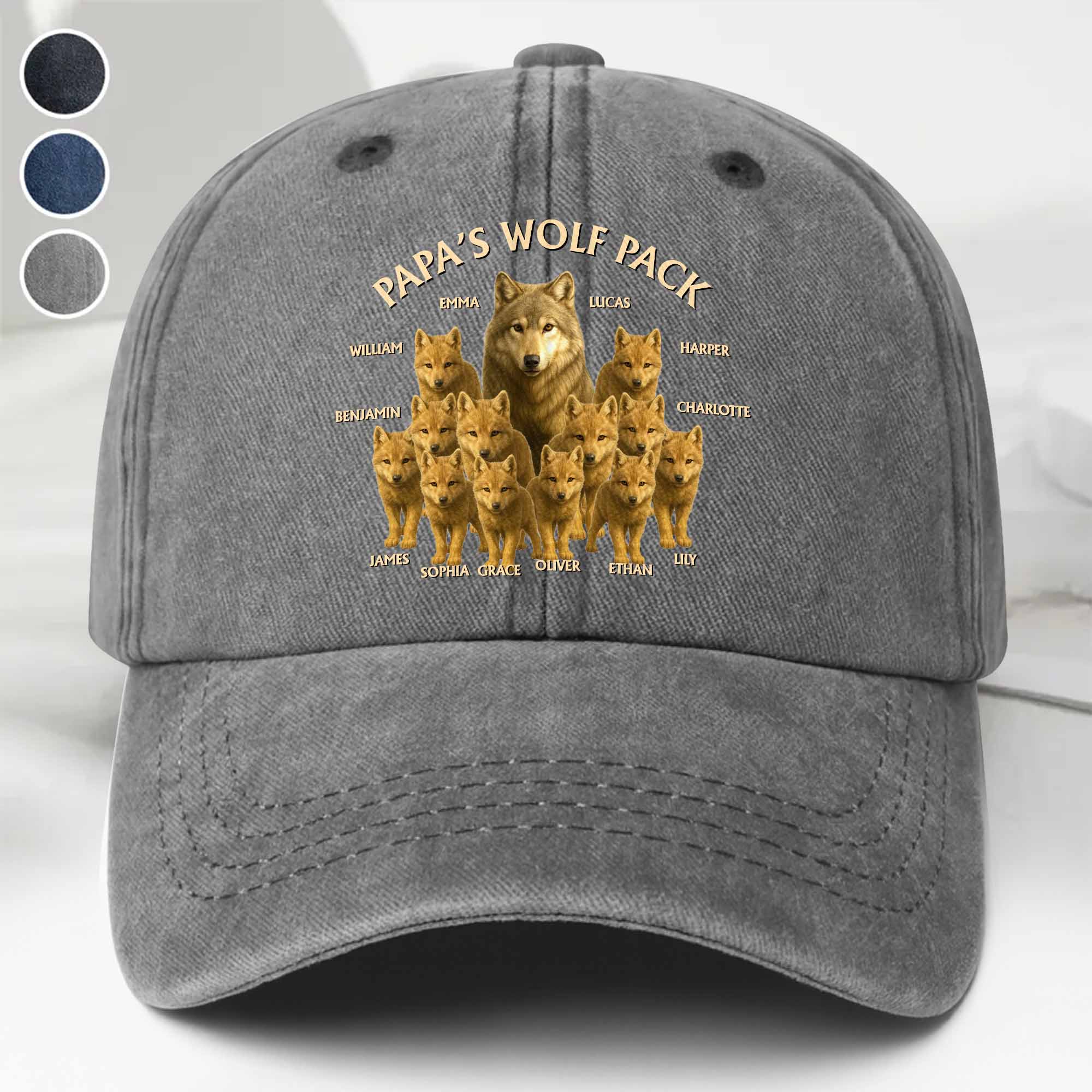 Papa's Wolf Pack With Wolves Design, Personalized Custom Washed Denim ...