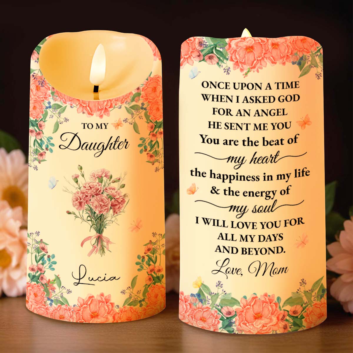 To My Daughter With Beautiful Floral Design,Custom LED Candle,Gift For ...