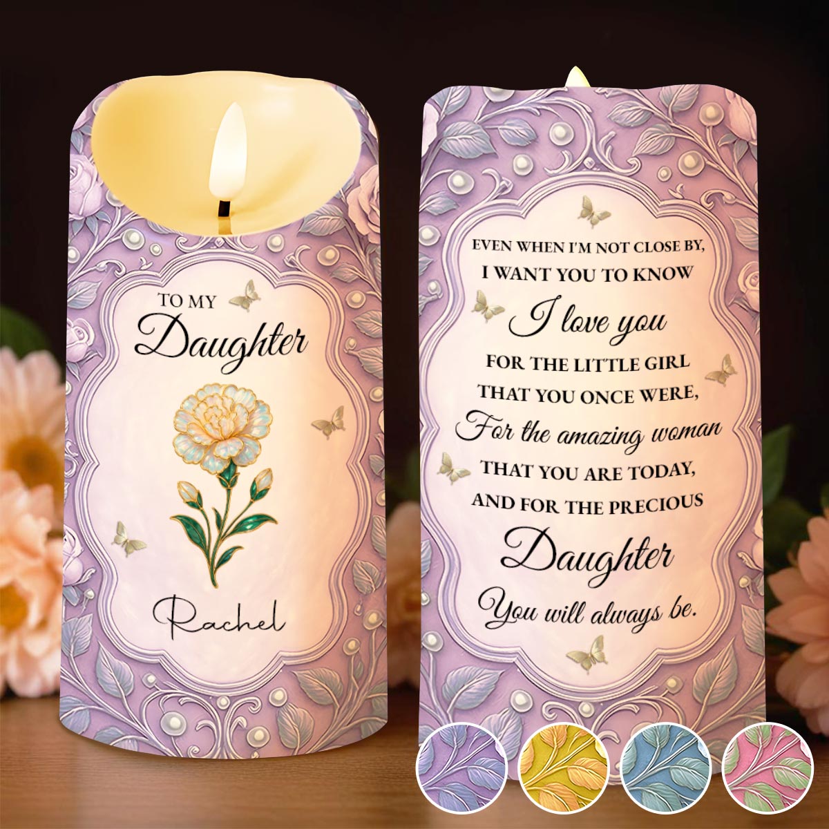 To My Daughter, Flowers And Butterflies Personalized Candle, Gift For ...