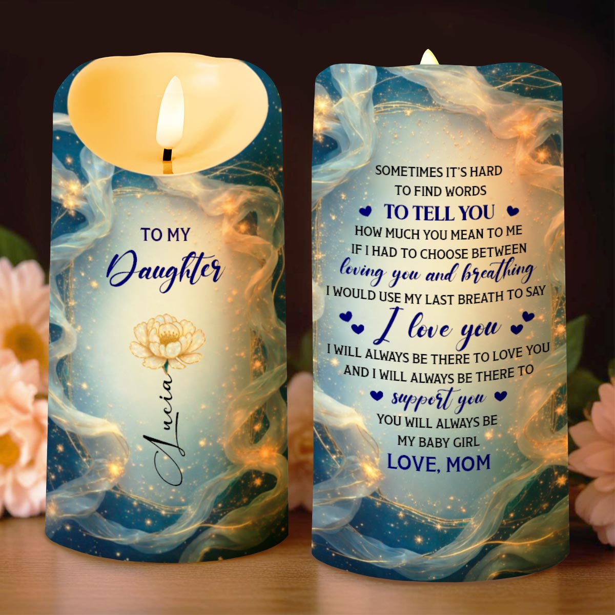 To My Daughter, Loving Words From Mom, Custom LED Candle, Gift For ...