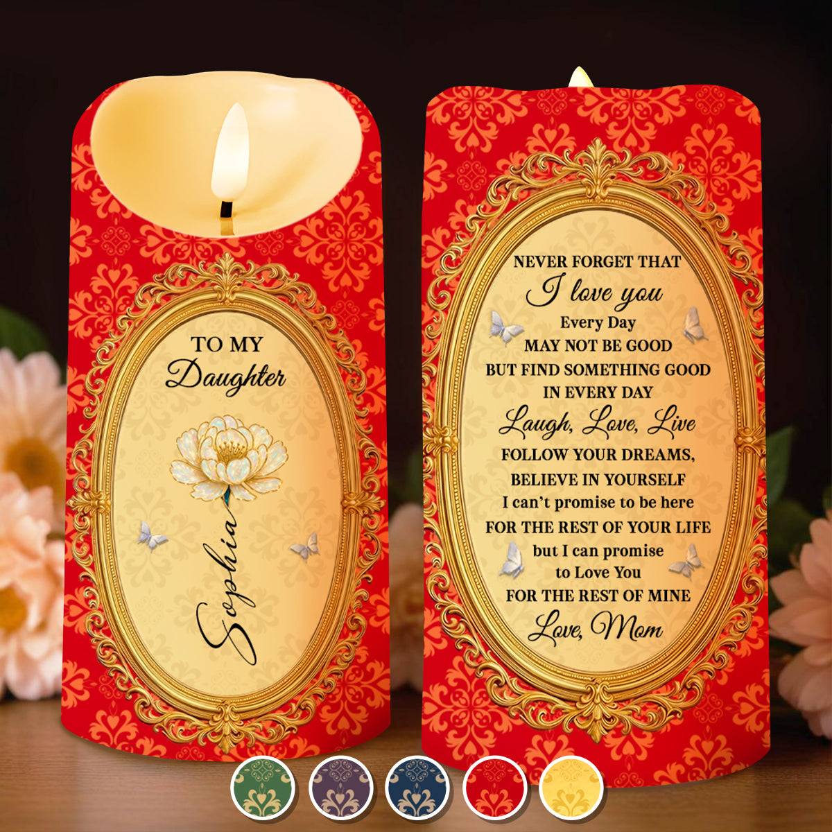 To My Daughter, Flowers And Butterflies, Personalized LED Candle, Gift ...