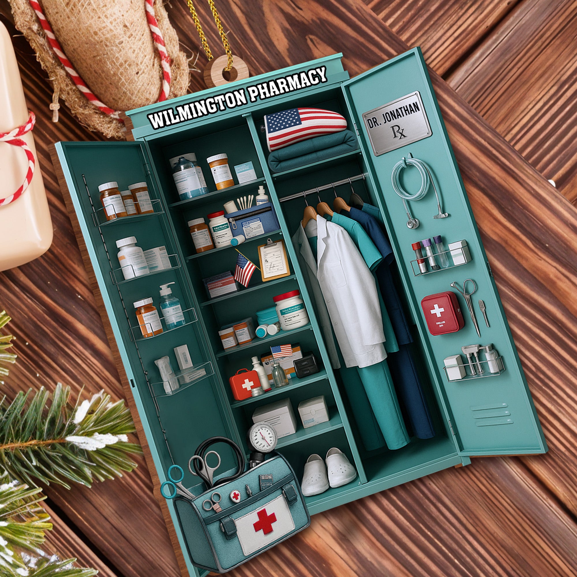 Wilmington Pharmacy Medical Cabinet, Personalized Custom Wood Ornament ...