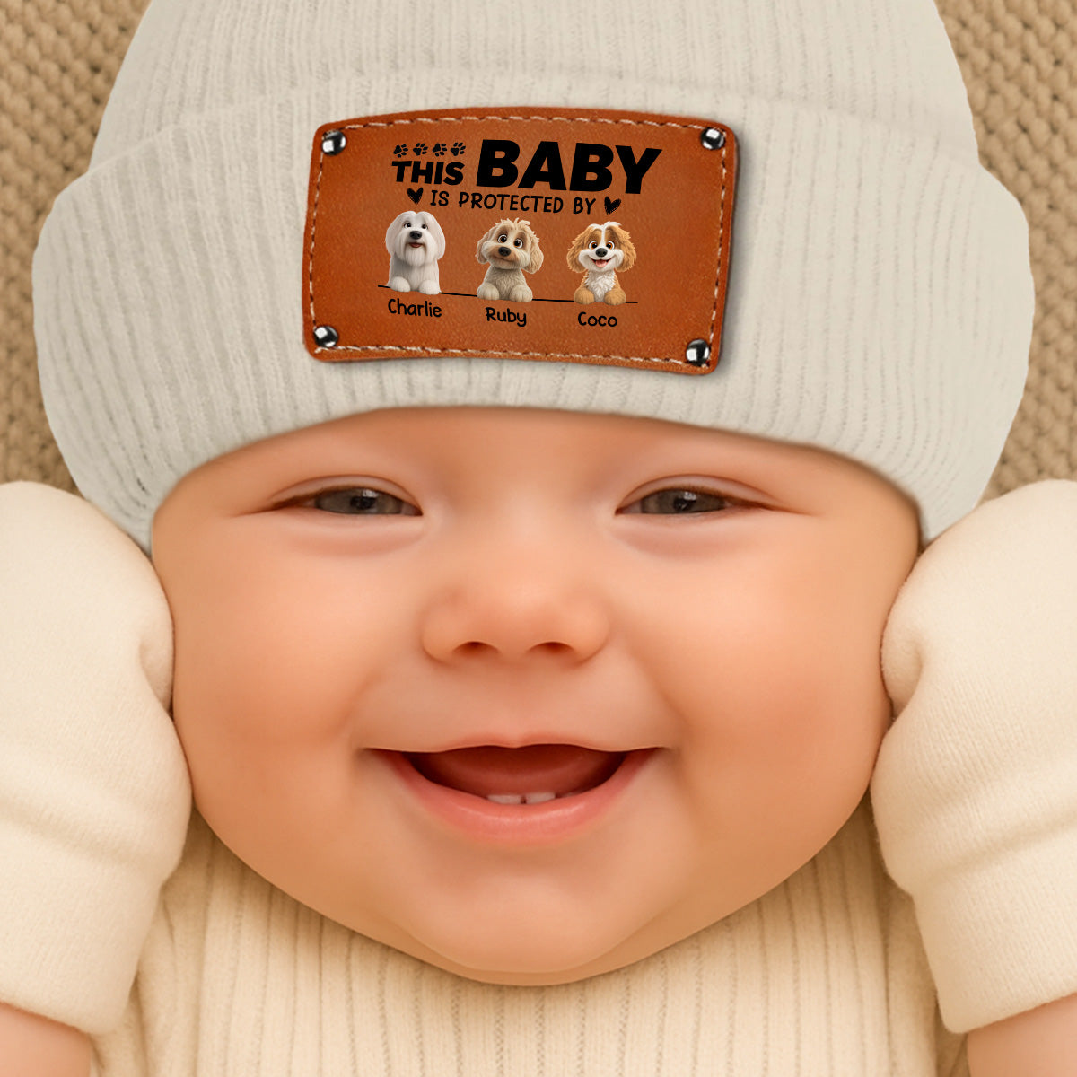 This Baby Is Protected By Custom Names And Dogs, Personalized Beanie ...