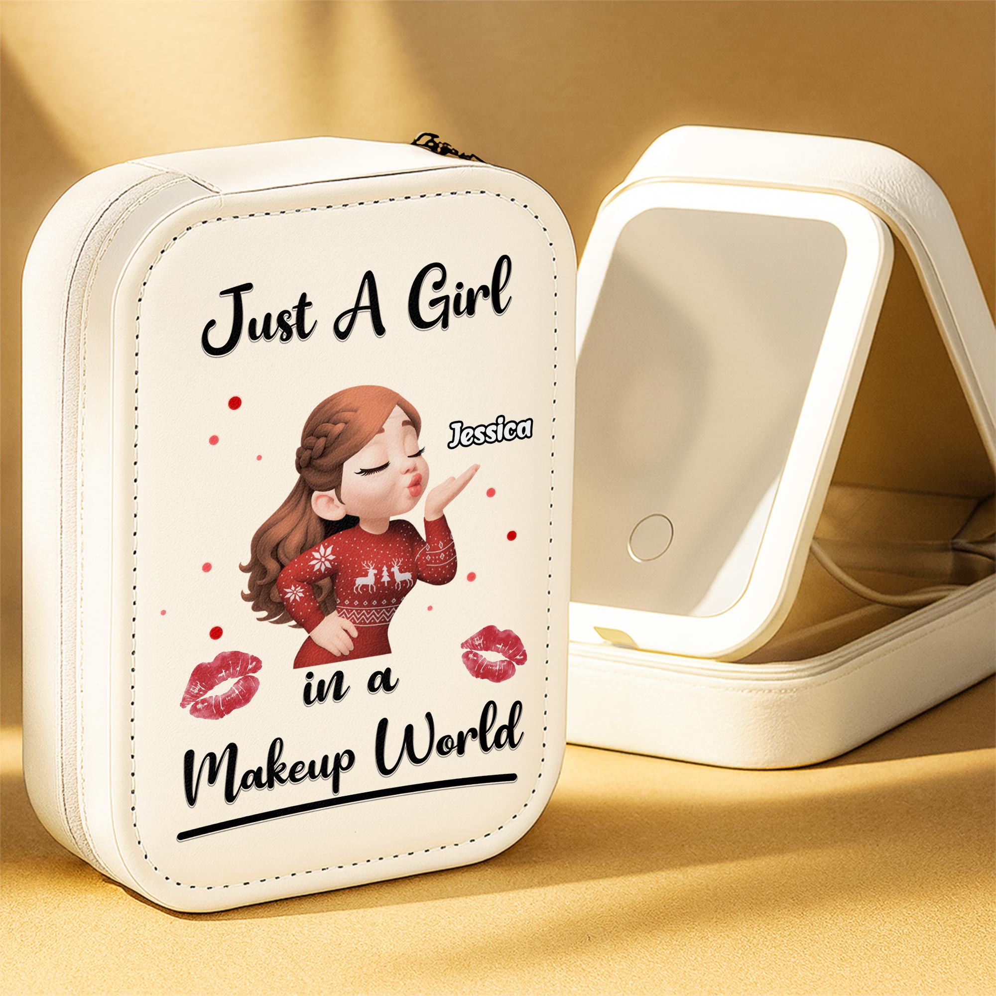 Just A Girl In A Makeup World With Girl And Kiss Marks, Personalized ...
