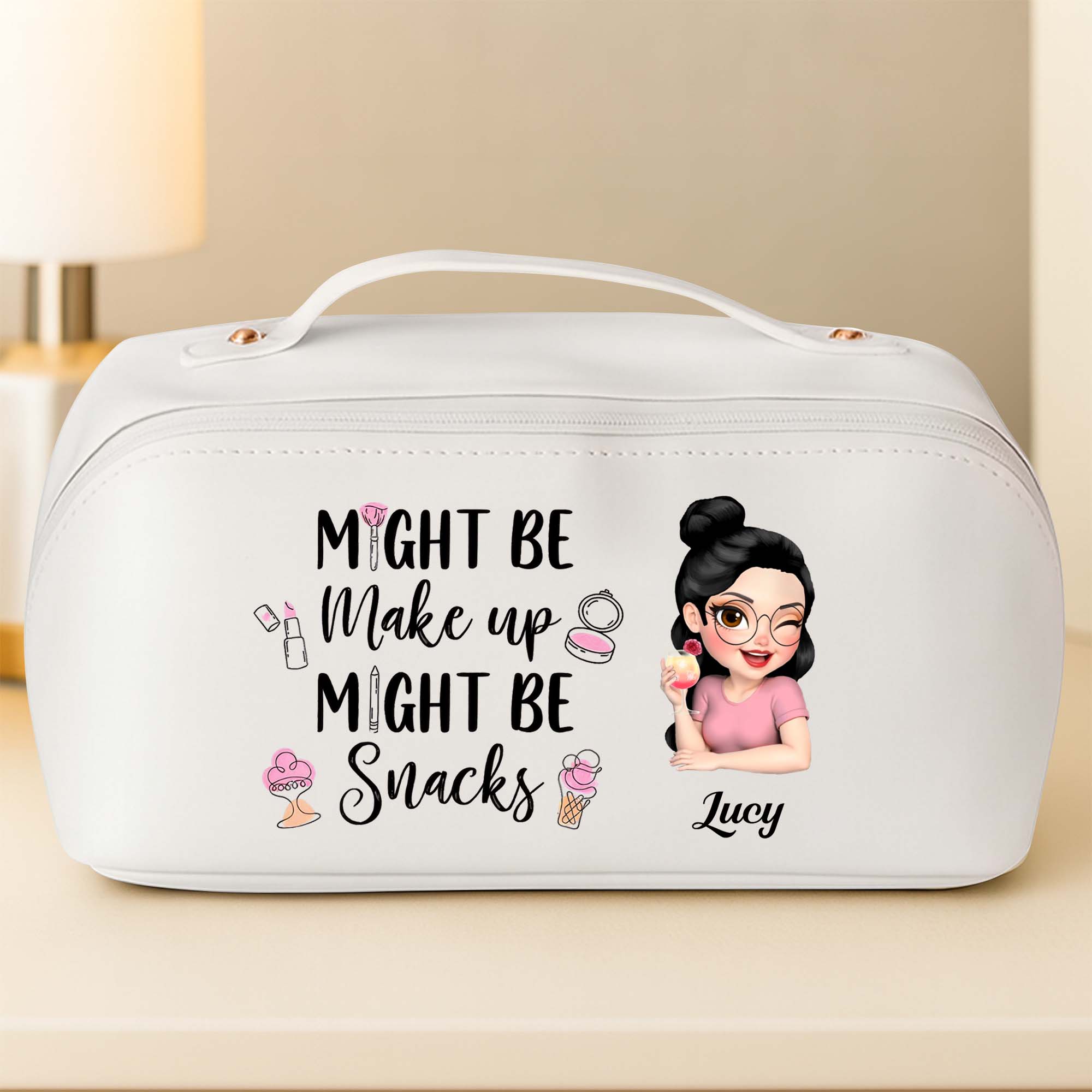 Might Be Makeup, Might Be Snacks, Personalized Leather Makeup Bag, Gift ...