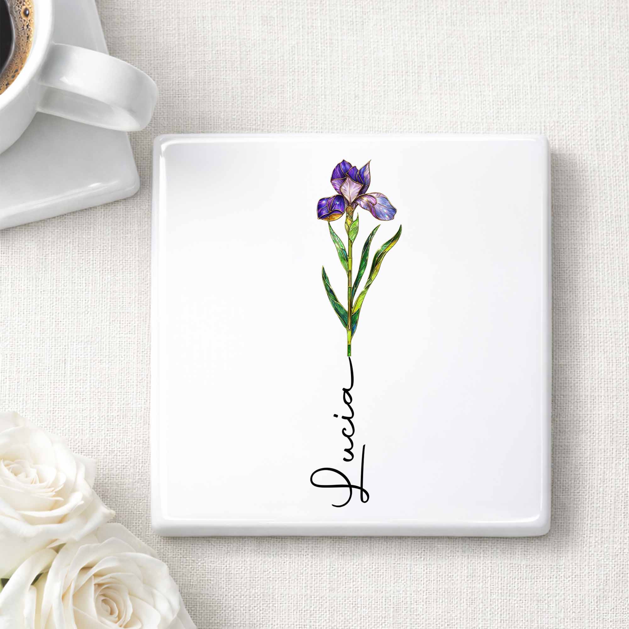 A Beautiful Birth Month Flower, Personalized Ceramic Coaster, Gift For ...