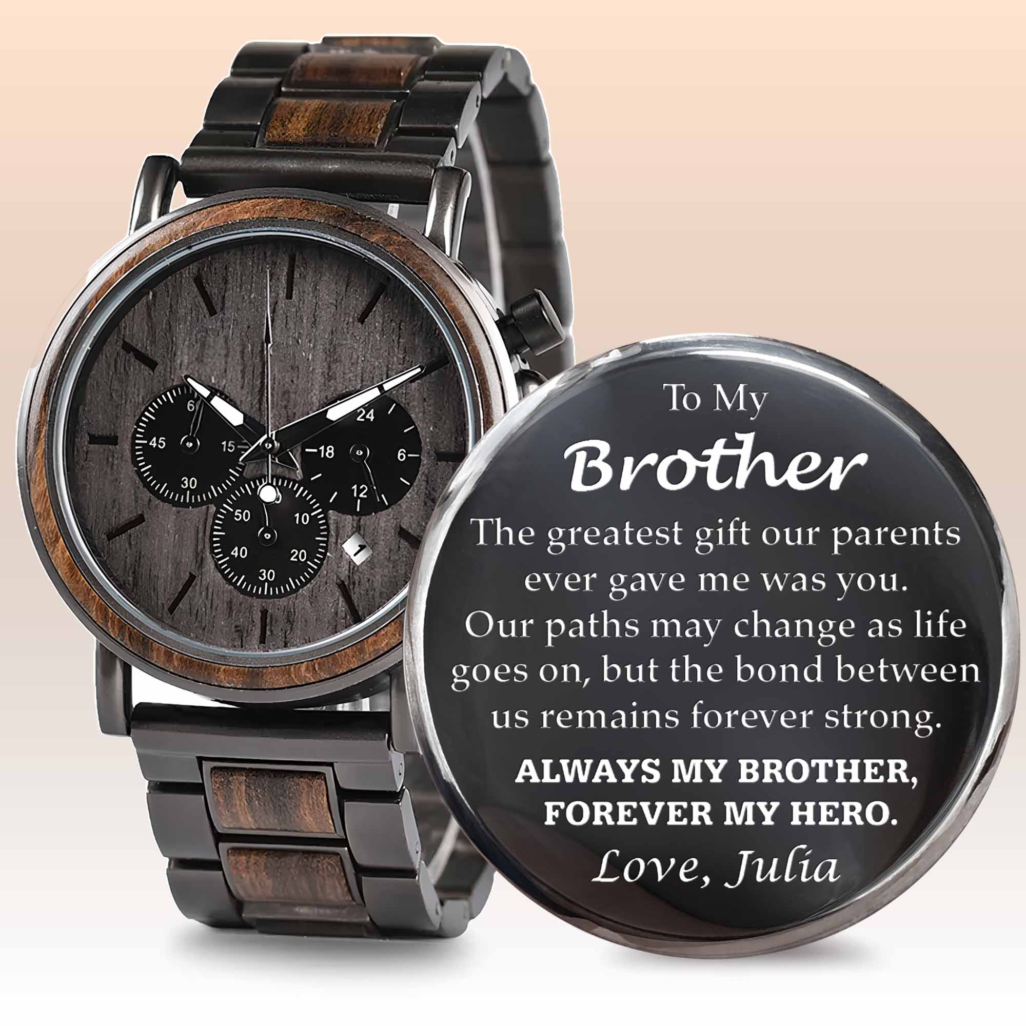 To My Brother, The Greatest Gift, Personalized Engraved Wooden Watches ...