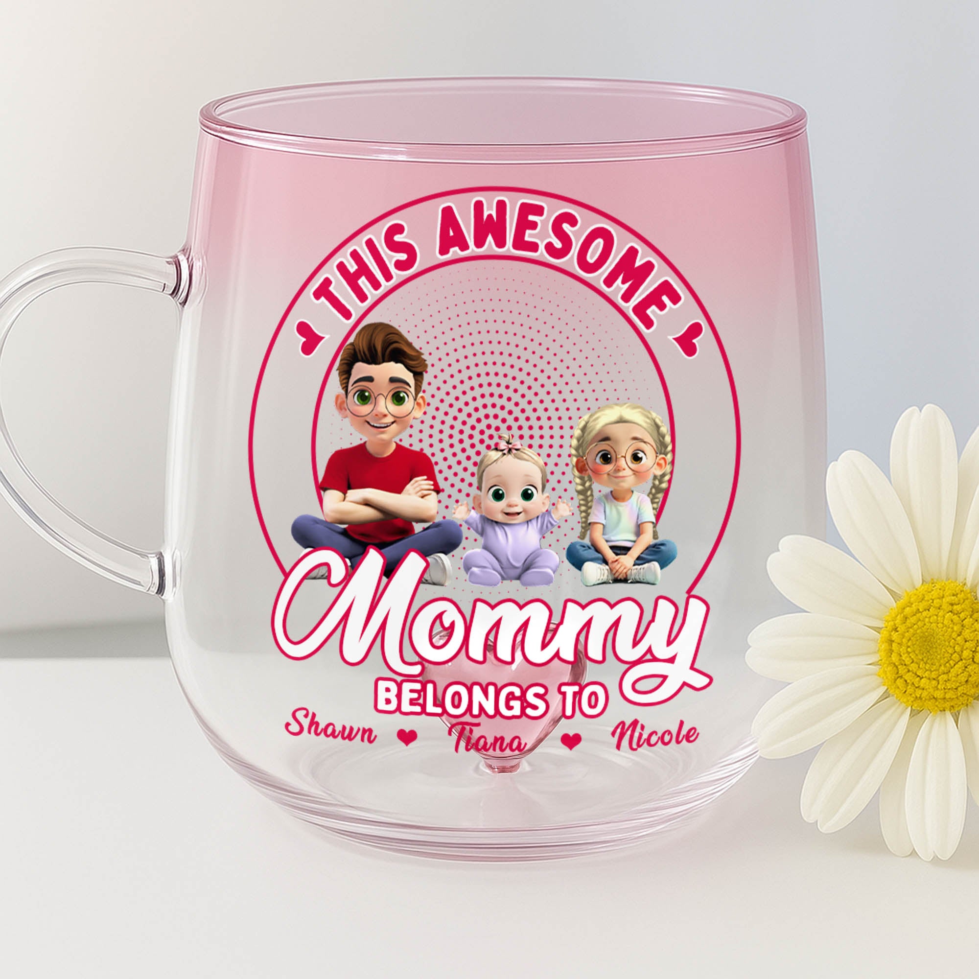 This Awesome Mommy Belongs To, Cartoon Characters, Glass Mug, Gift For ...
