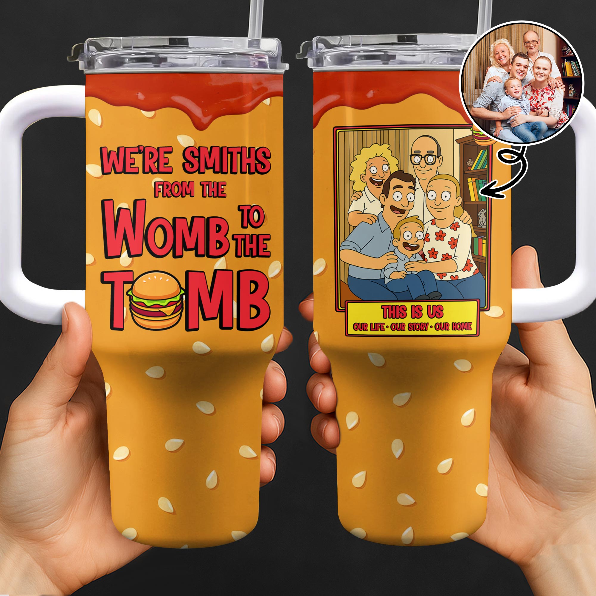 From The Womb To The Tomb Cartoon Family Design,40oz Tumbler With Straw ...