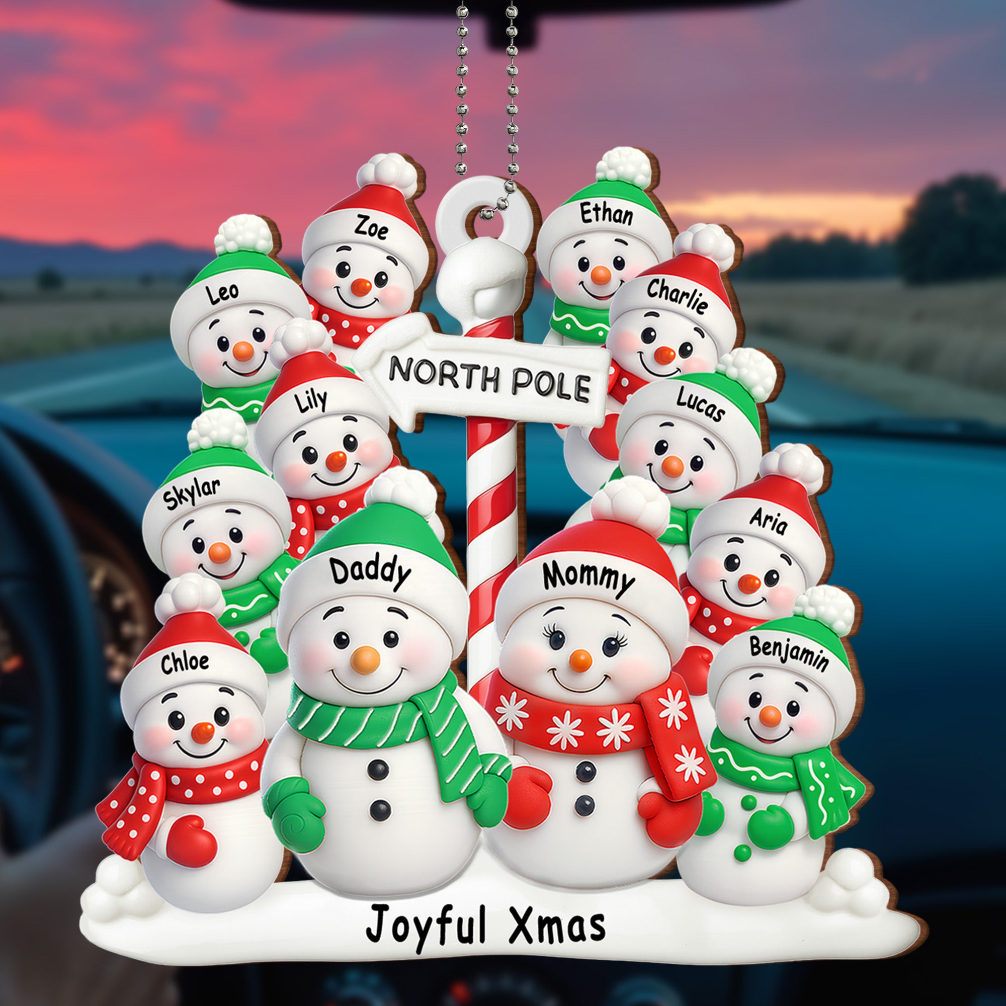 Joyful Xmas With Snowmen And North Pole Sign, Custom Wood Ornament ...