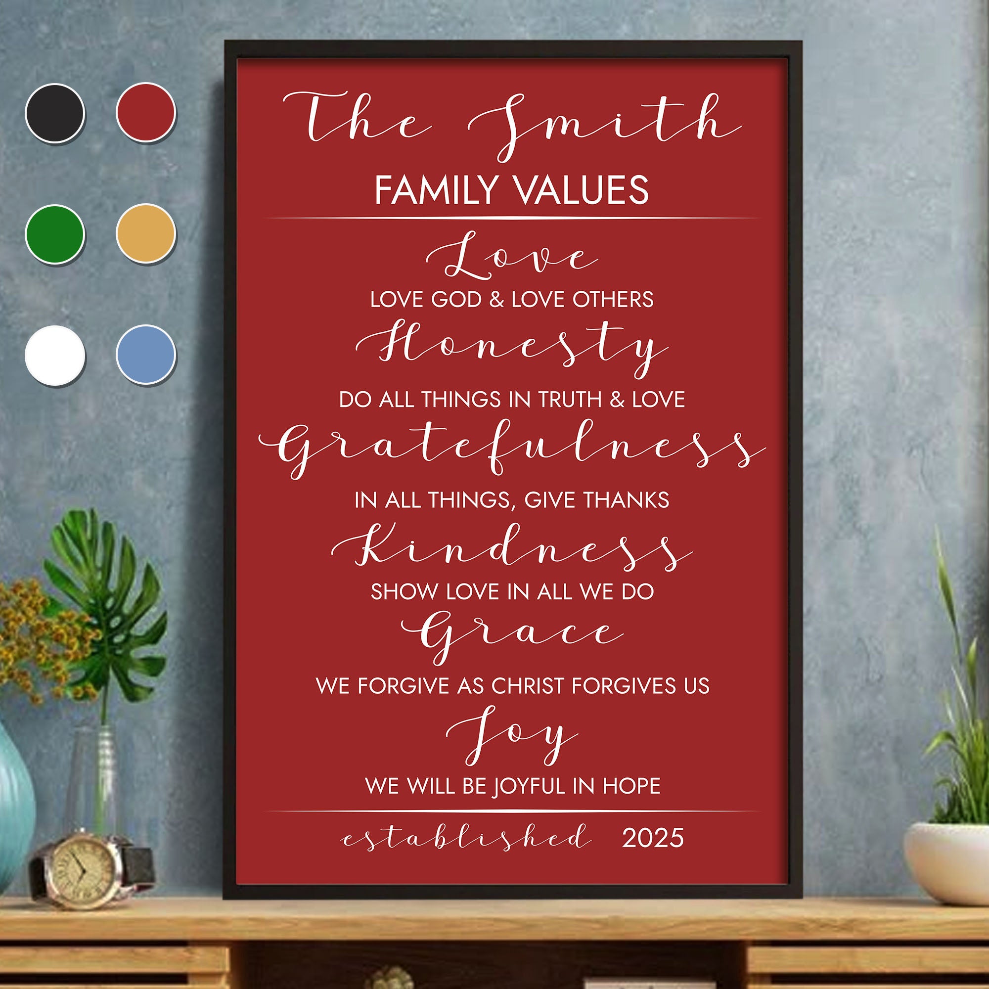 Family Values Love Honesty Kindness Grace Joy Poster, Personalized ...