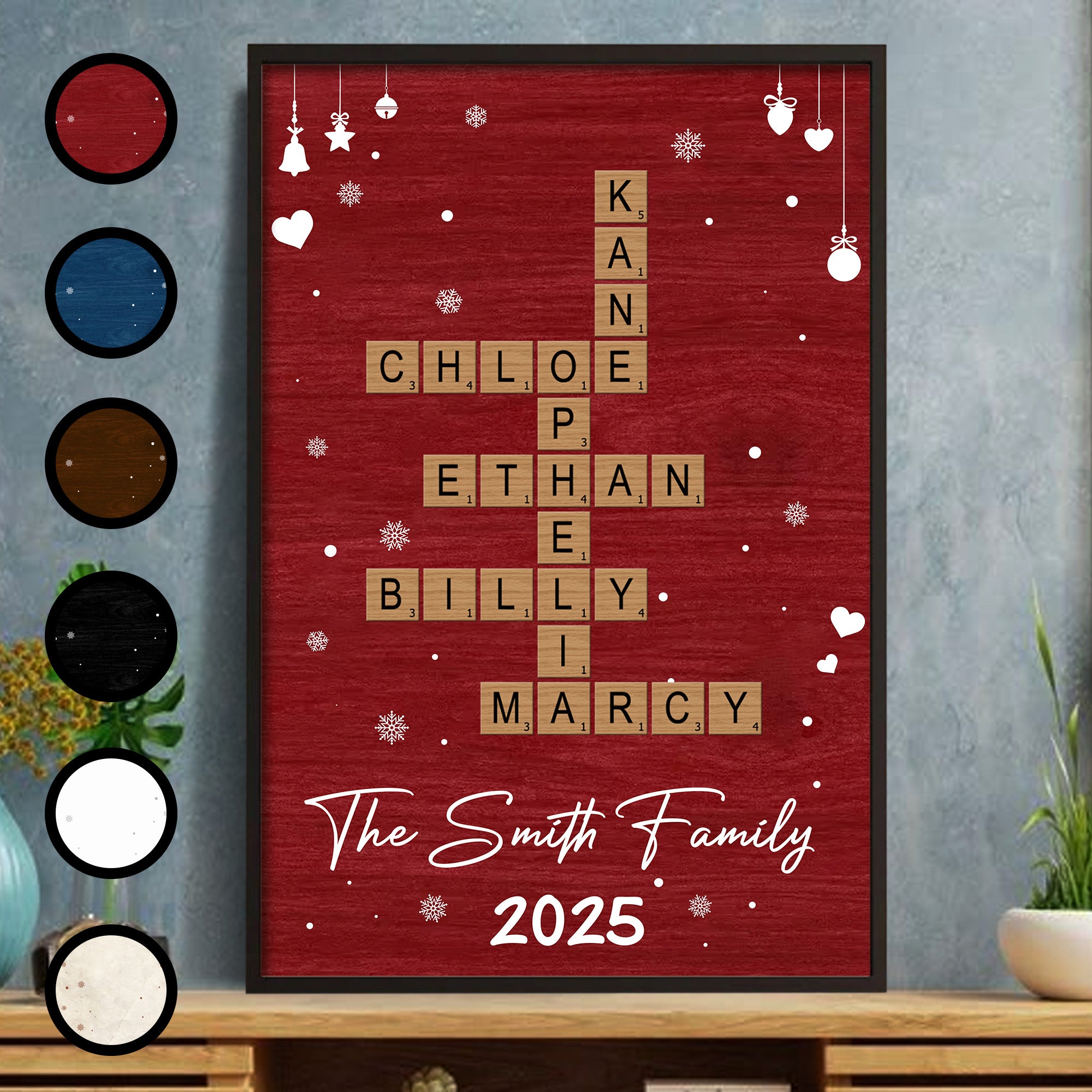 Celebrate Your Family With Scrabble Pieces And Hearts, Custom Vertical ...