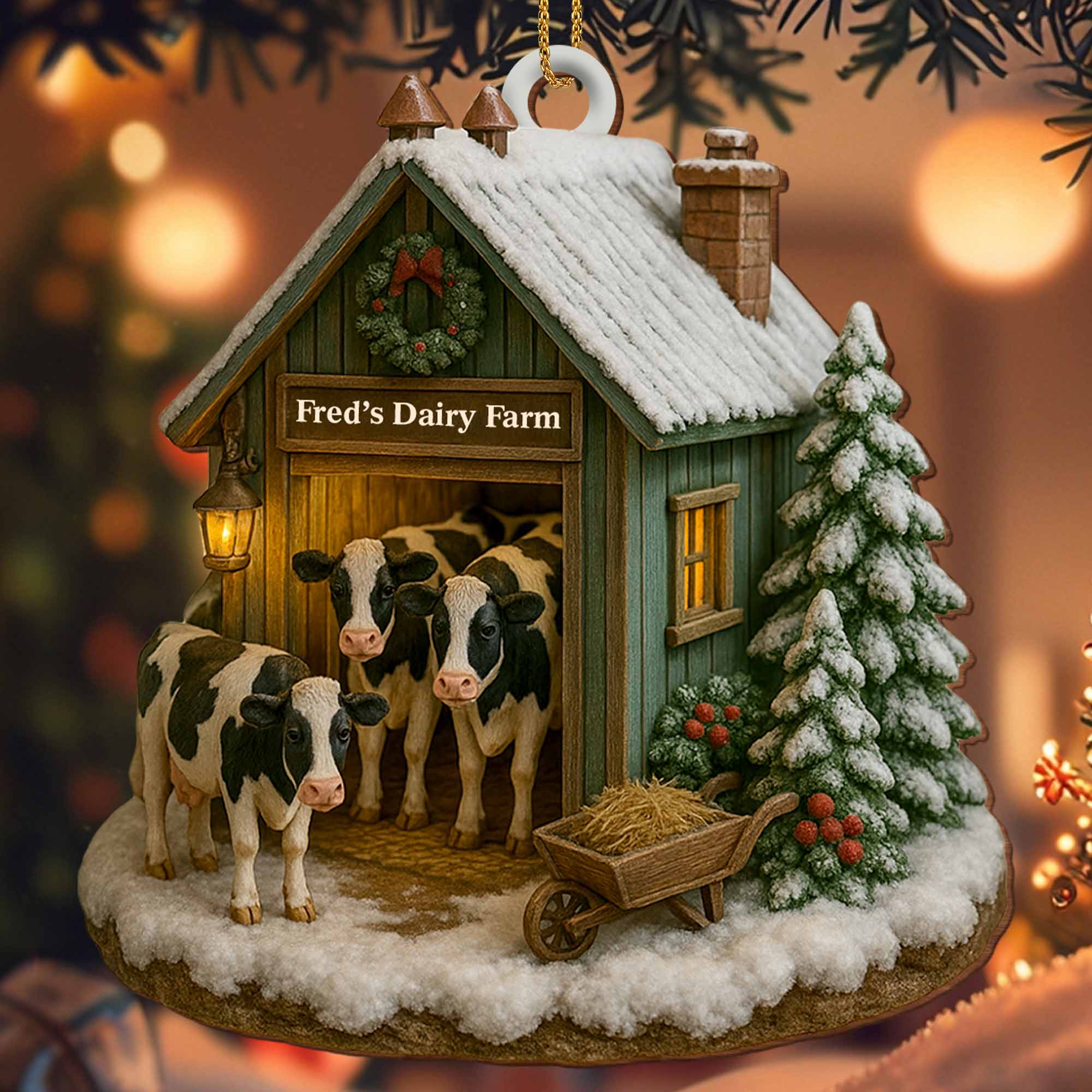 Cozy Winter Scene At Dairy Farm, Custom Wood Ornament, Gift For Farm ...