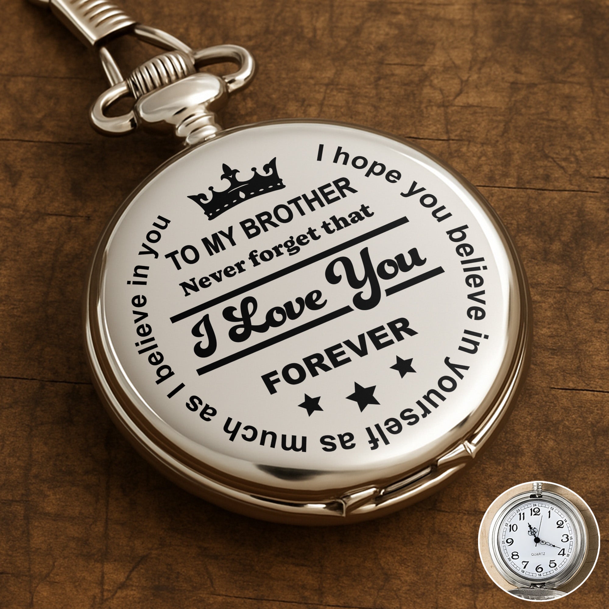 To My Brother, I Love You Forever, Crown and Stars Design, Silver ...
