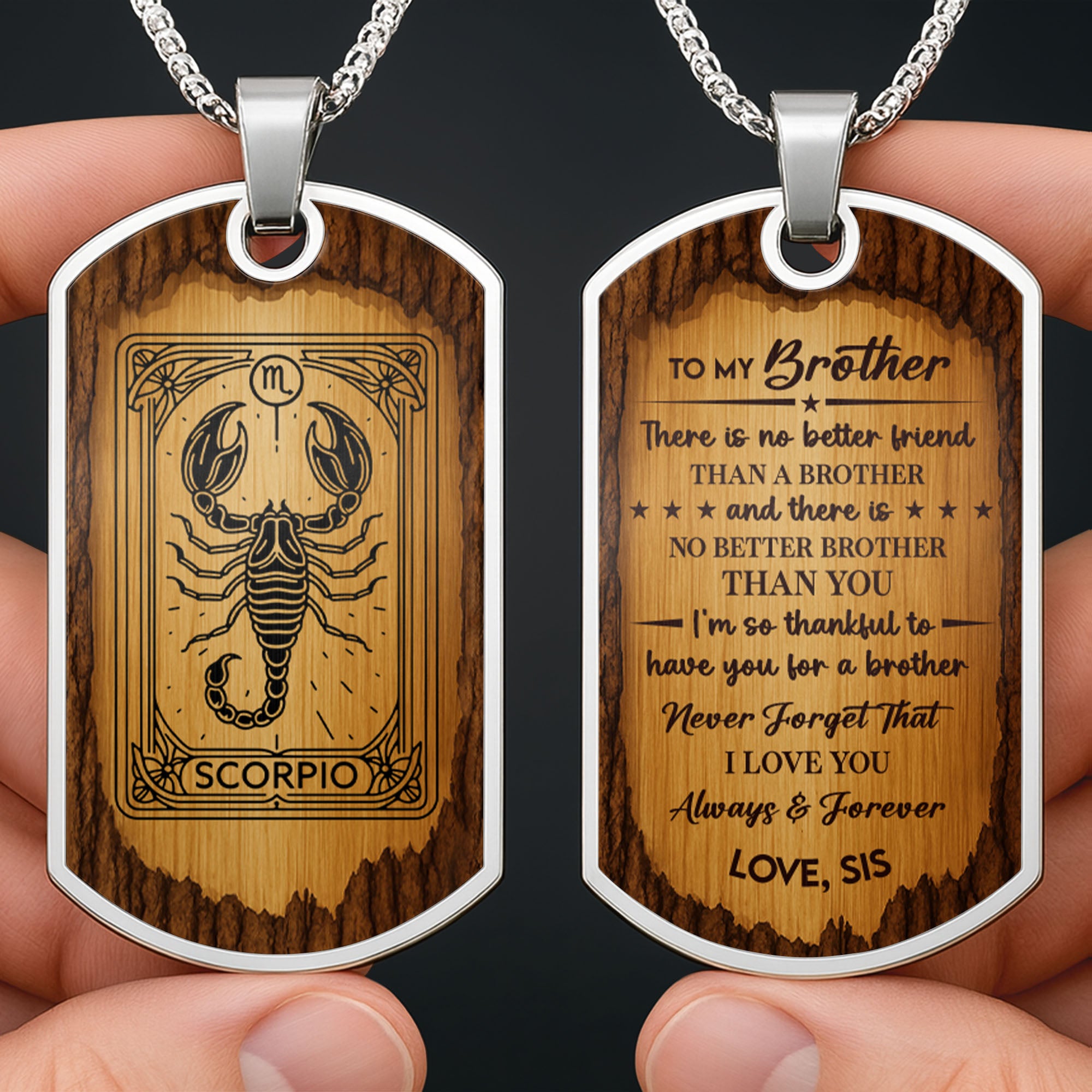 To My Brother Scorpio Zodiac Wooden Dog Tag,Personalized Custom Dog Tag ...