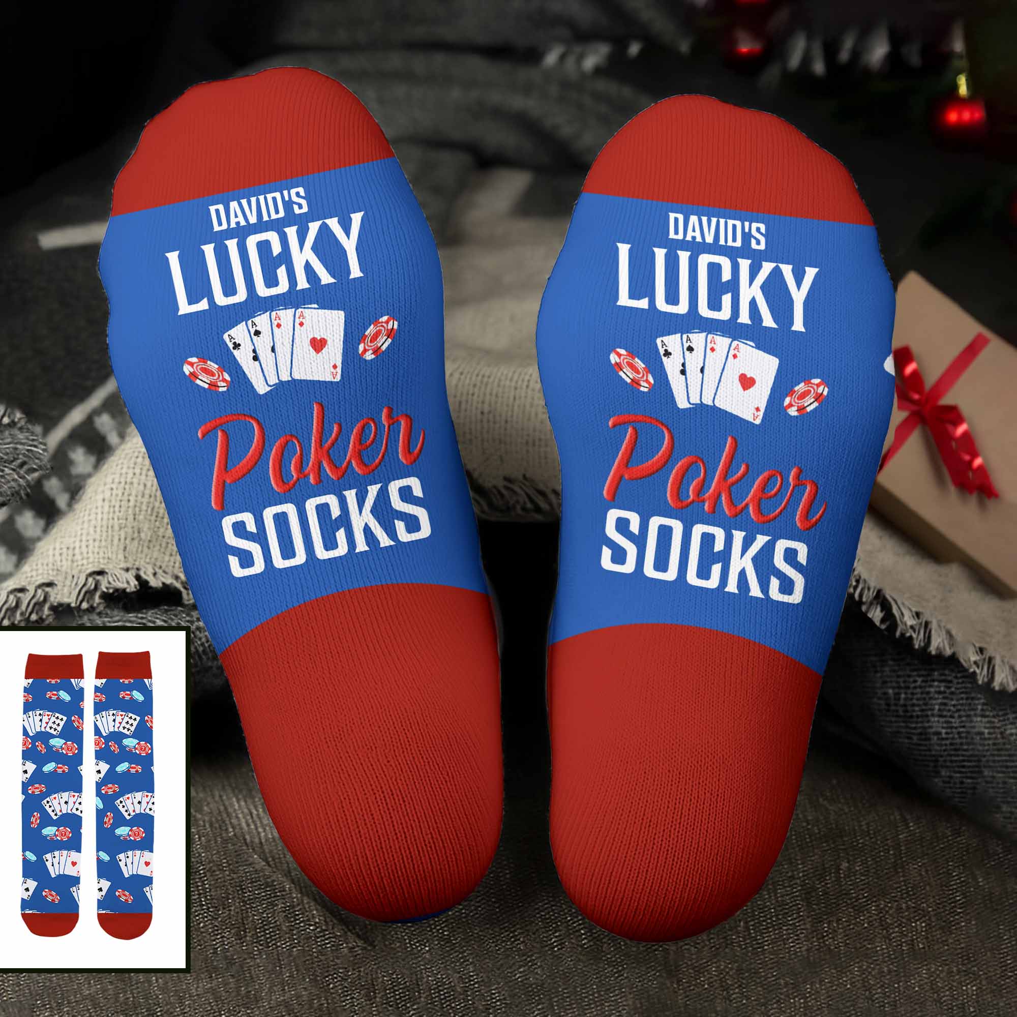 Lucky Poker Socks Featuring Cards And Chips, Personalized Crew Socks ...