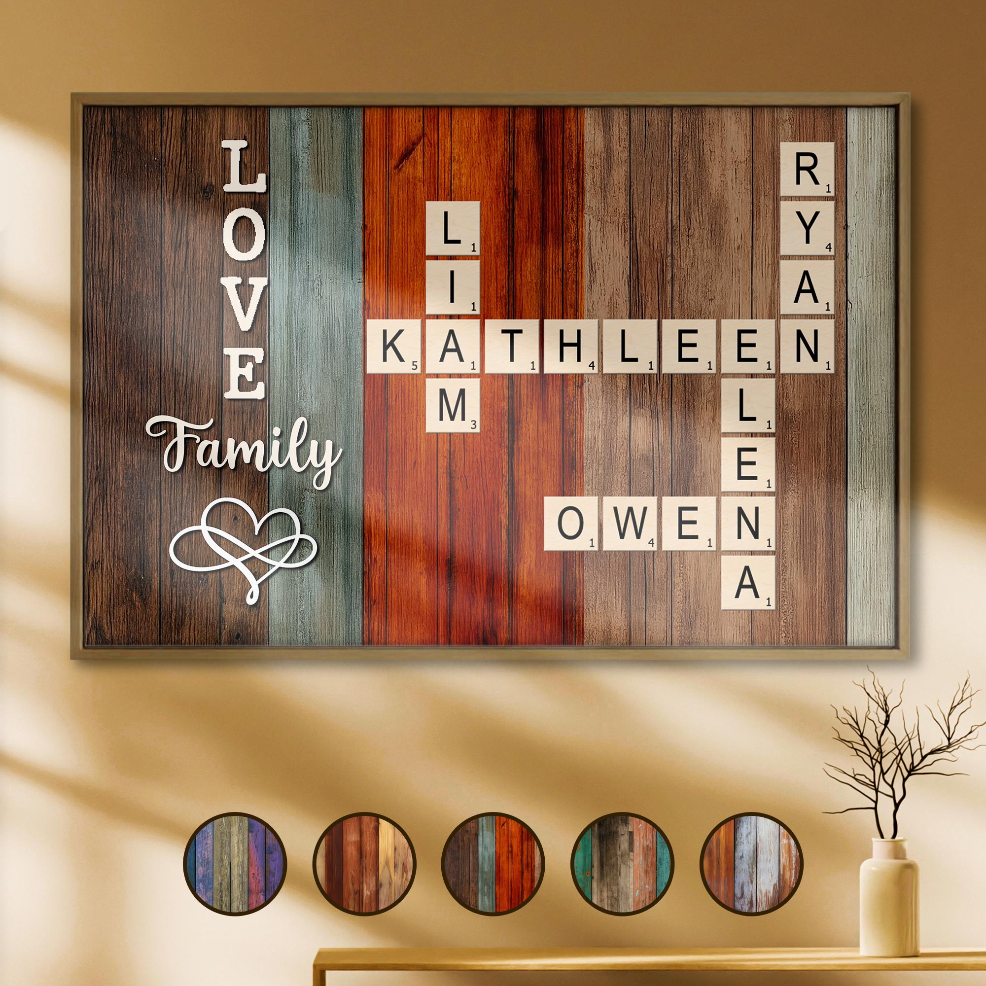 Love And Family Scrabble Style On Wooden Background, Horizontal Poster ...