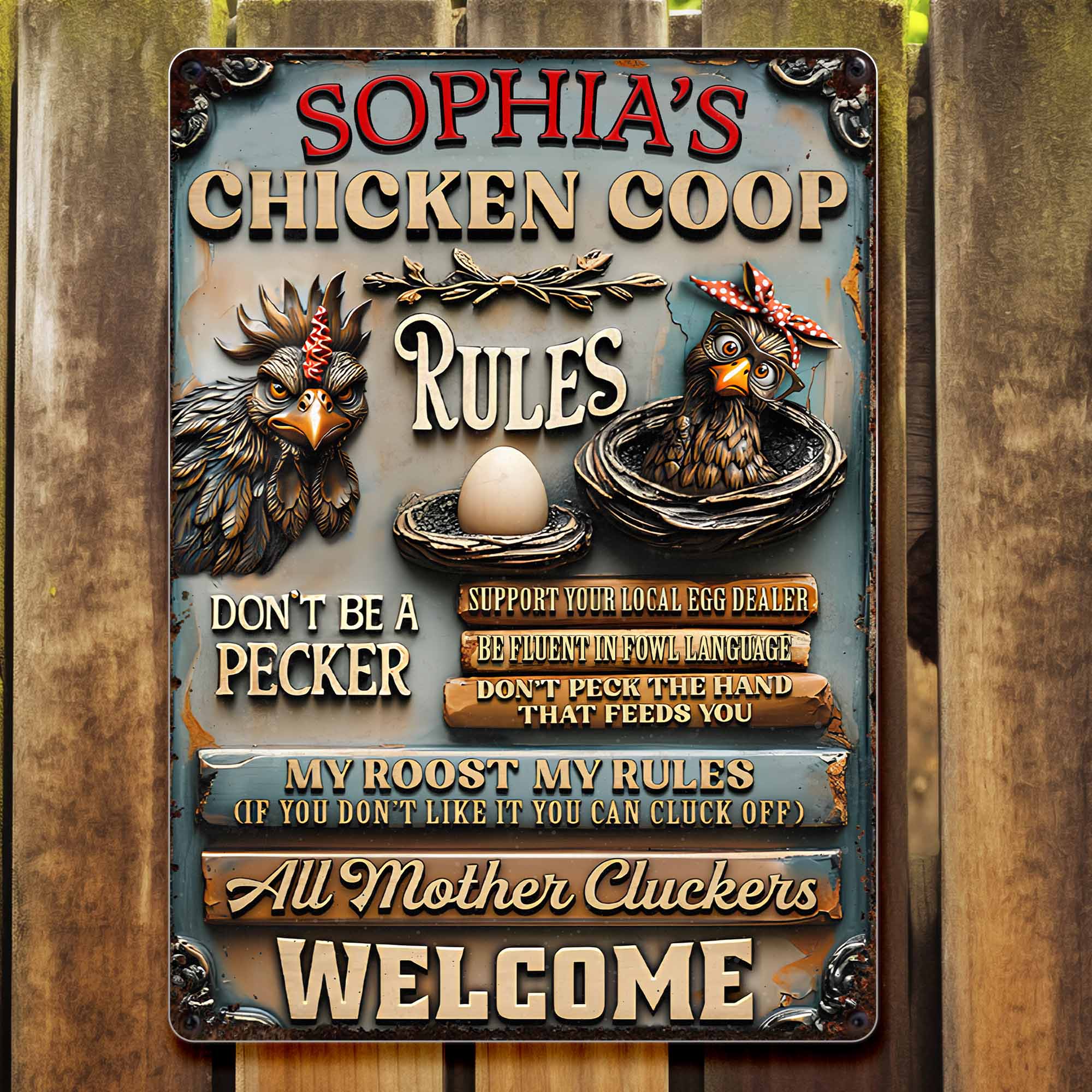 Chicken Coop Rules With Chickens And Eggs, Personalized Metal Sign ...