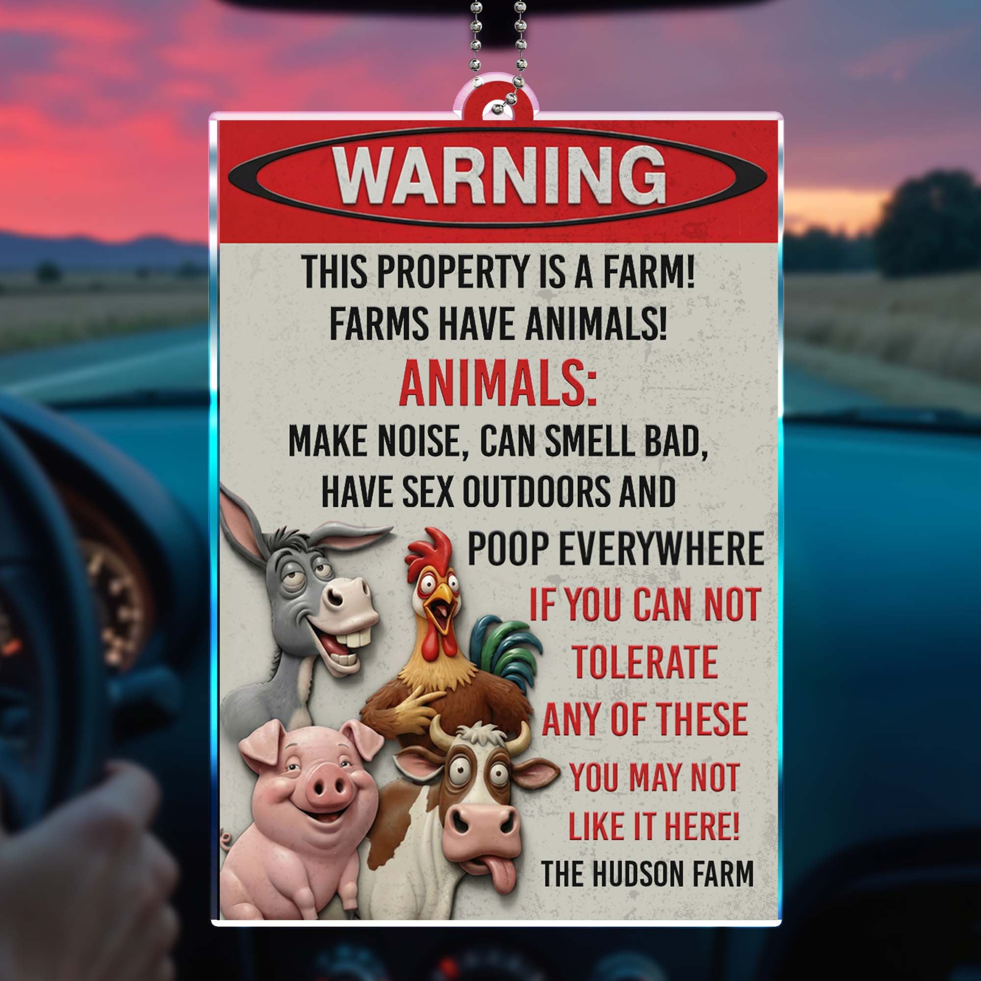Warning This Property Is A Farm With Animals, Car Hanging Ornament ...