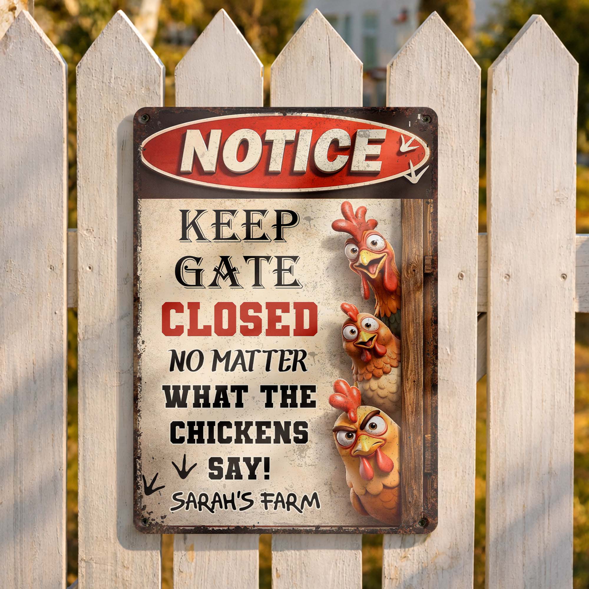 Keep Gate Closed No Matter What The Chickens Say, Personalized Metal ...