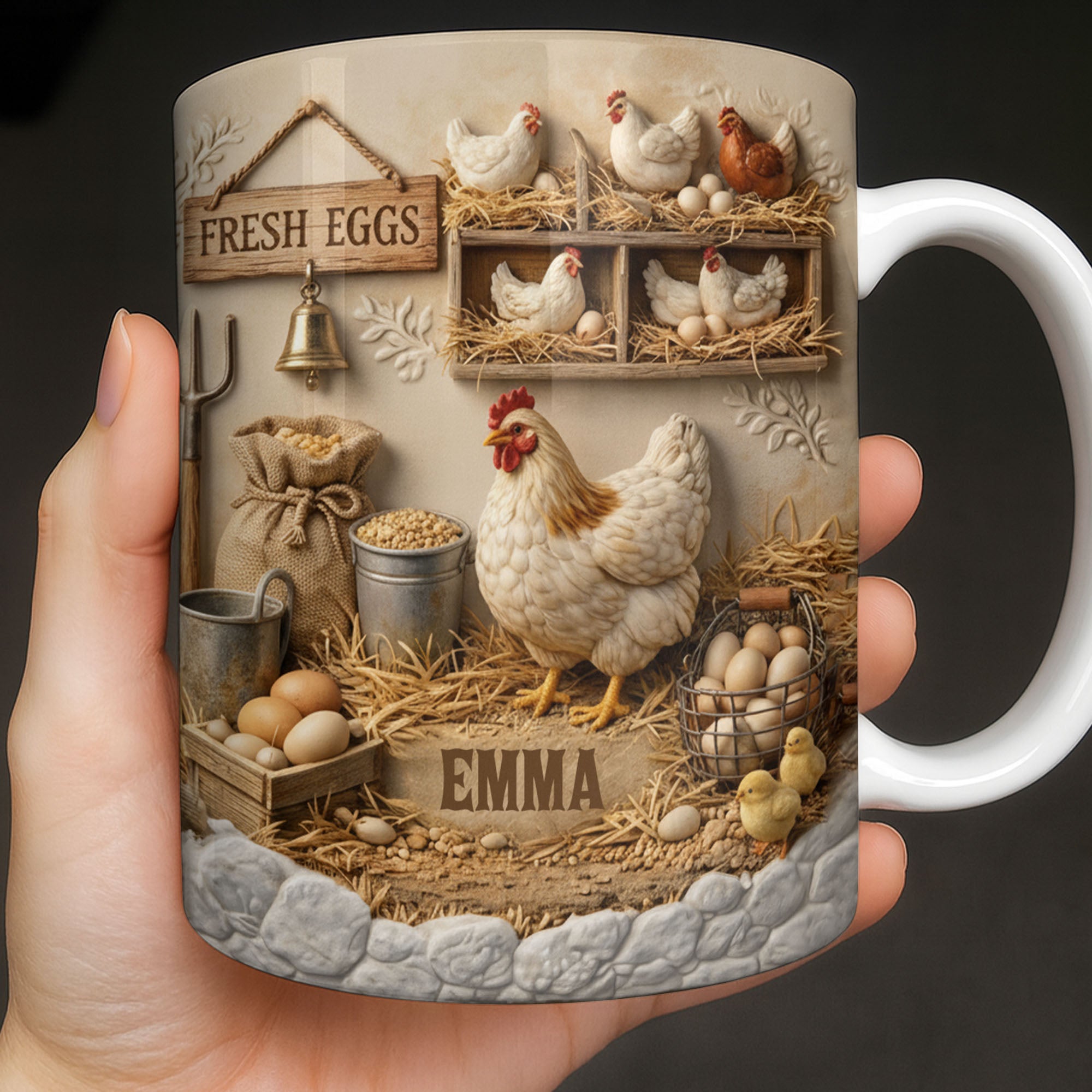 Fresh Eggs With Charming Chickens Design, Custom Coffee Mug, Gift For ...