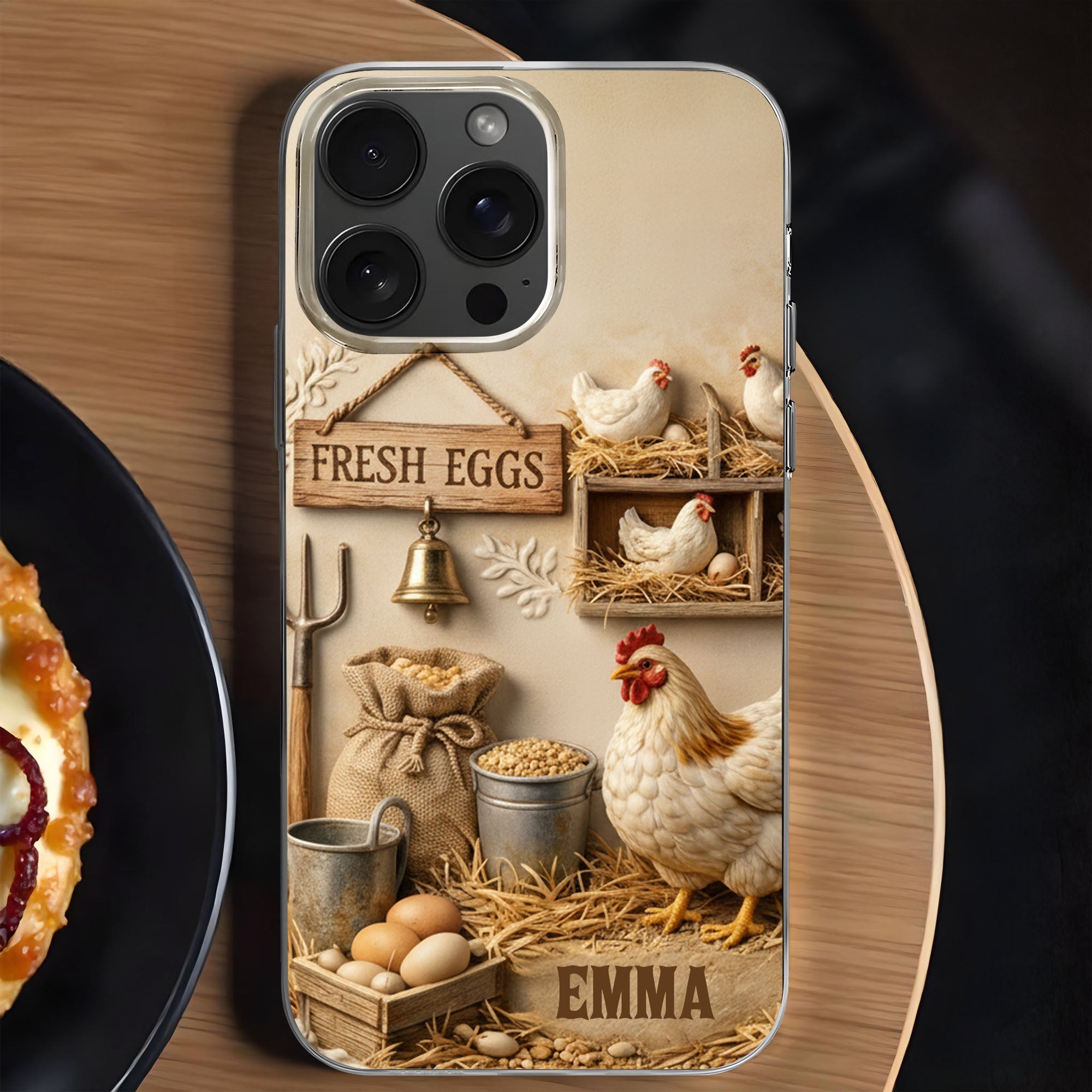 Fresh Eggs With Chickens And Farm Tools Design,Personalized Clear Phone ...