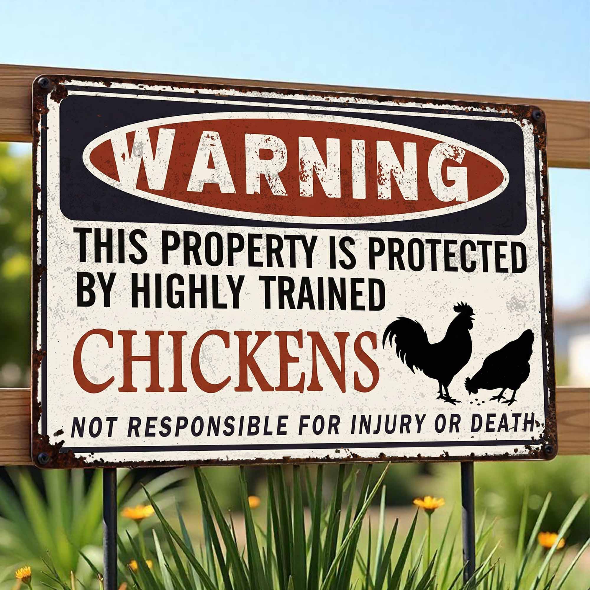 Warning: Property Protected By Highly Trained Chickens, Metal Sign ...