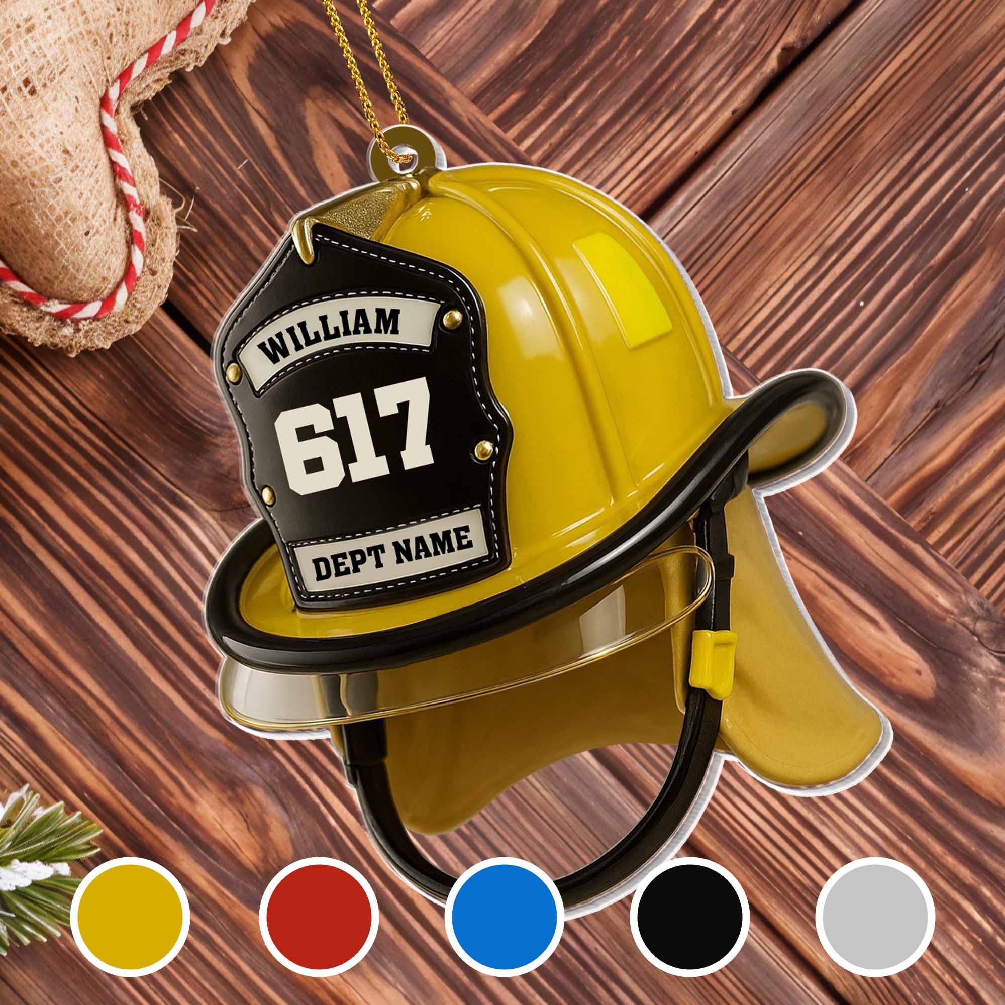 Customized Firefighter Helmet and Badge Ornament, Personalized Acrylic ...