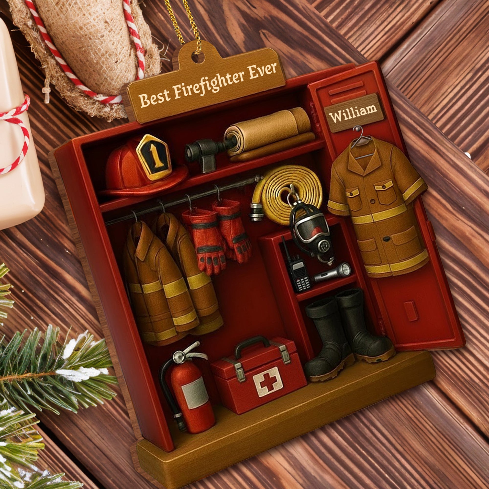 Best Firefighter Ever With Gear And Helmet, Custom Wood Ornament, Gift ...