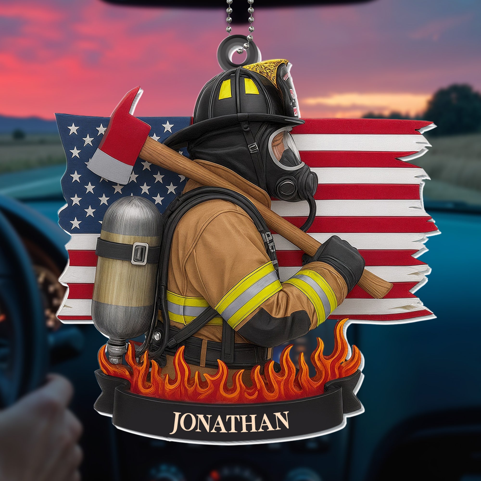 Celebrate Our Heroes Firefighter American Flag Ornament, Car Hanging ...