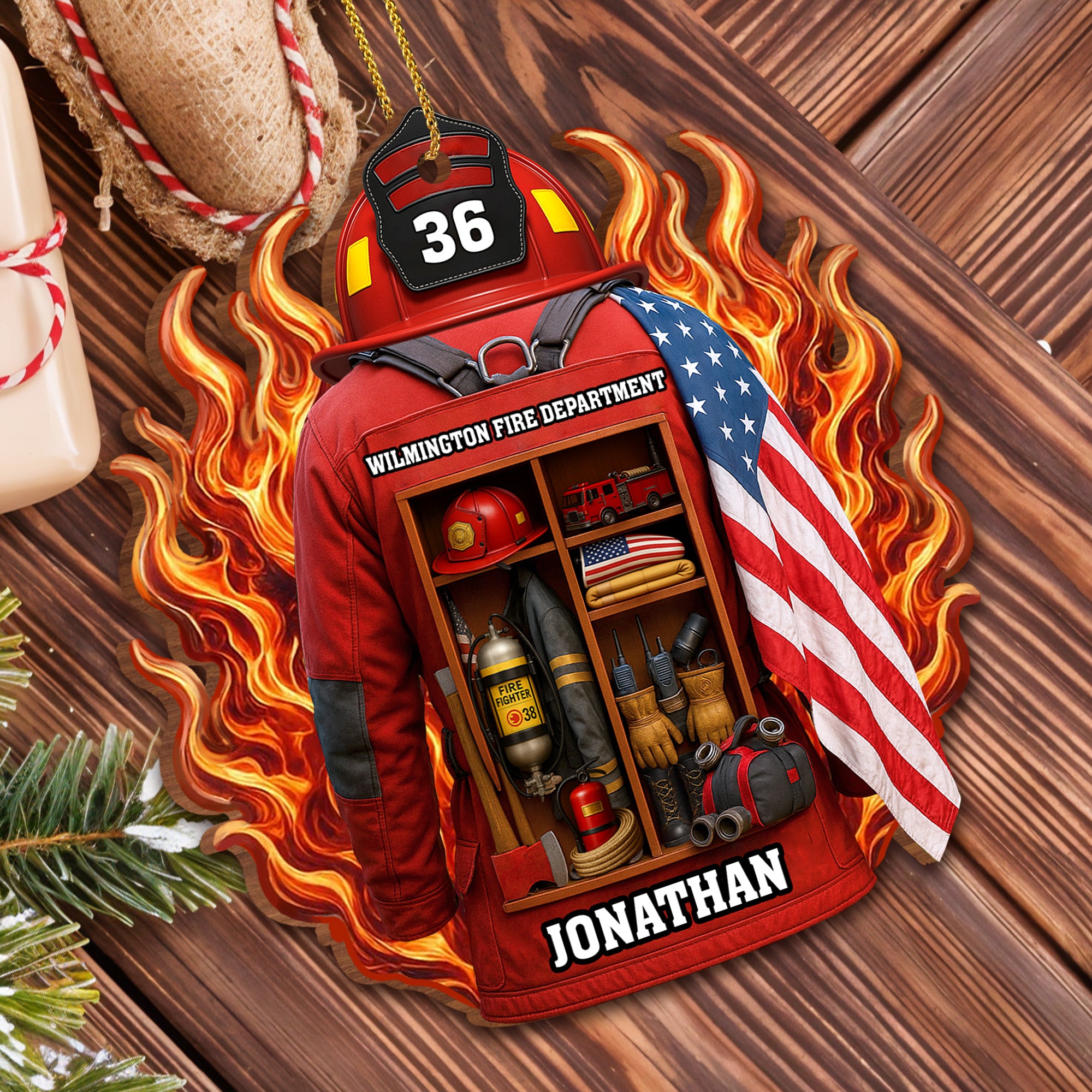 Celebrate Our Heroes, Firefighter Gear And American Flag, Personalized ...