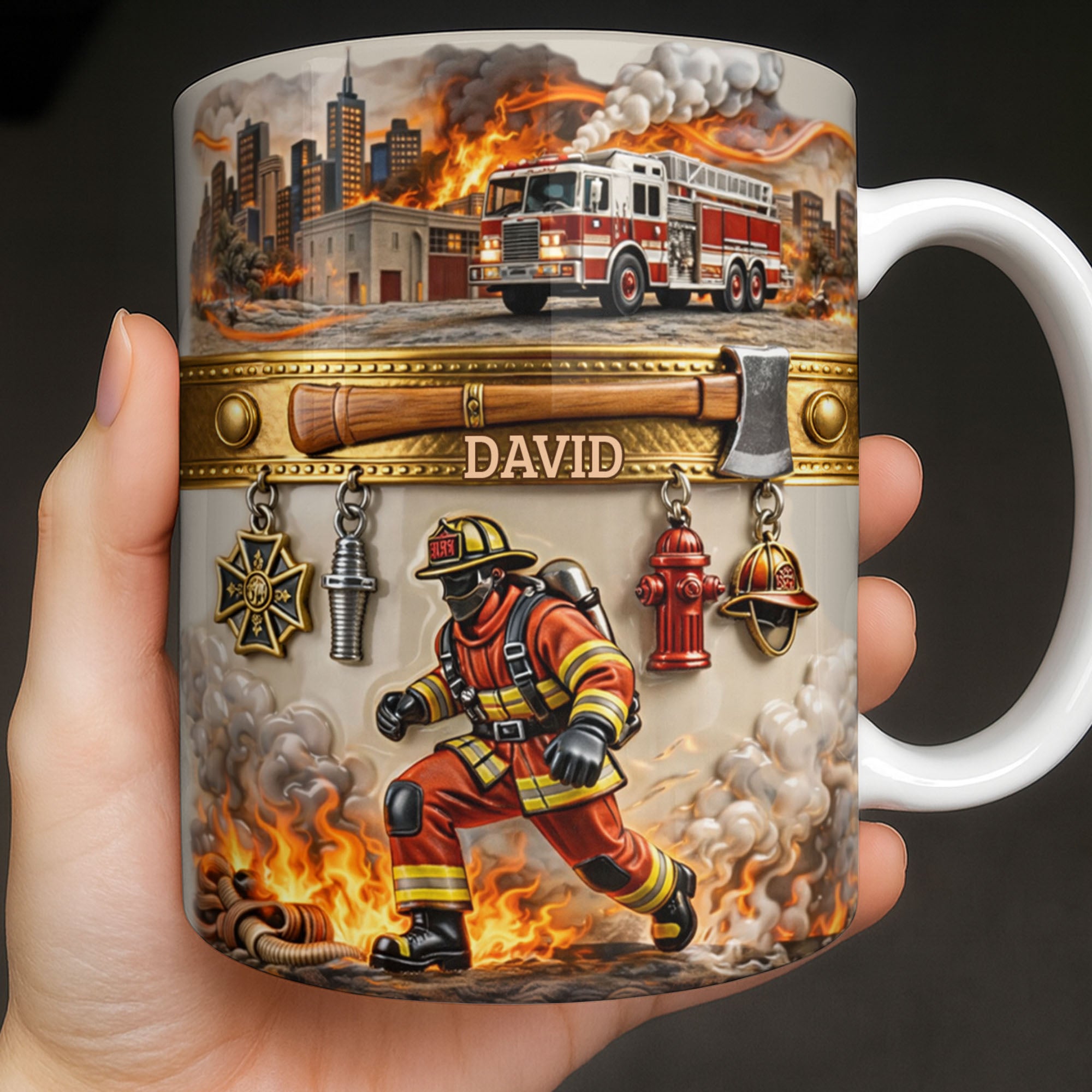 Heroic Firefighter Scene Personalized Coffee Mug, Coffee Cup, Gift for ...