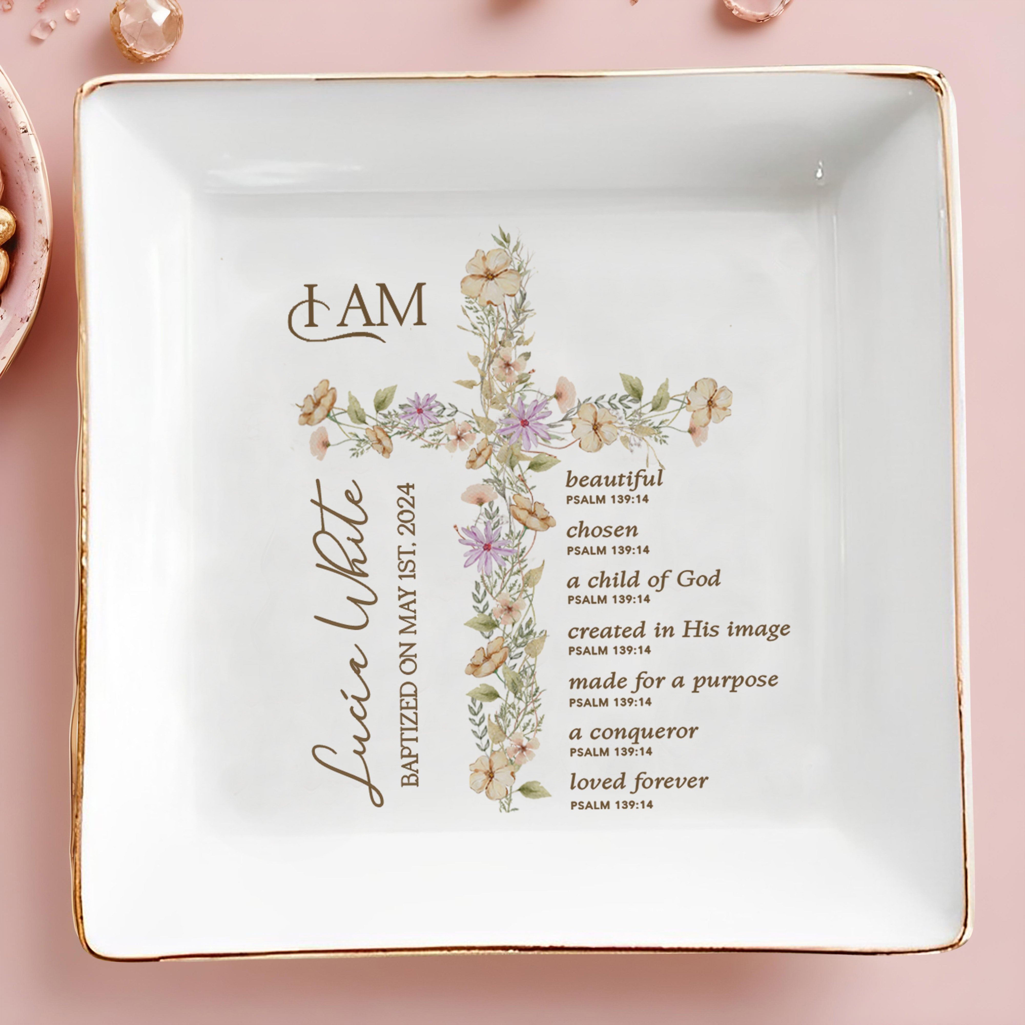Beautiful Child Of God - Floral Cross Personalized Custom Jewelry Dish ...