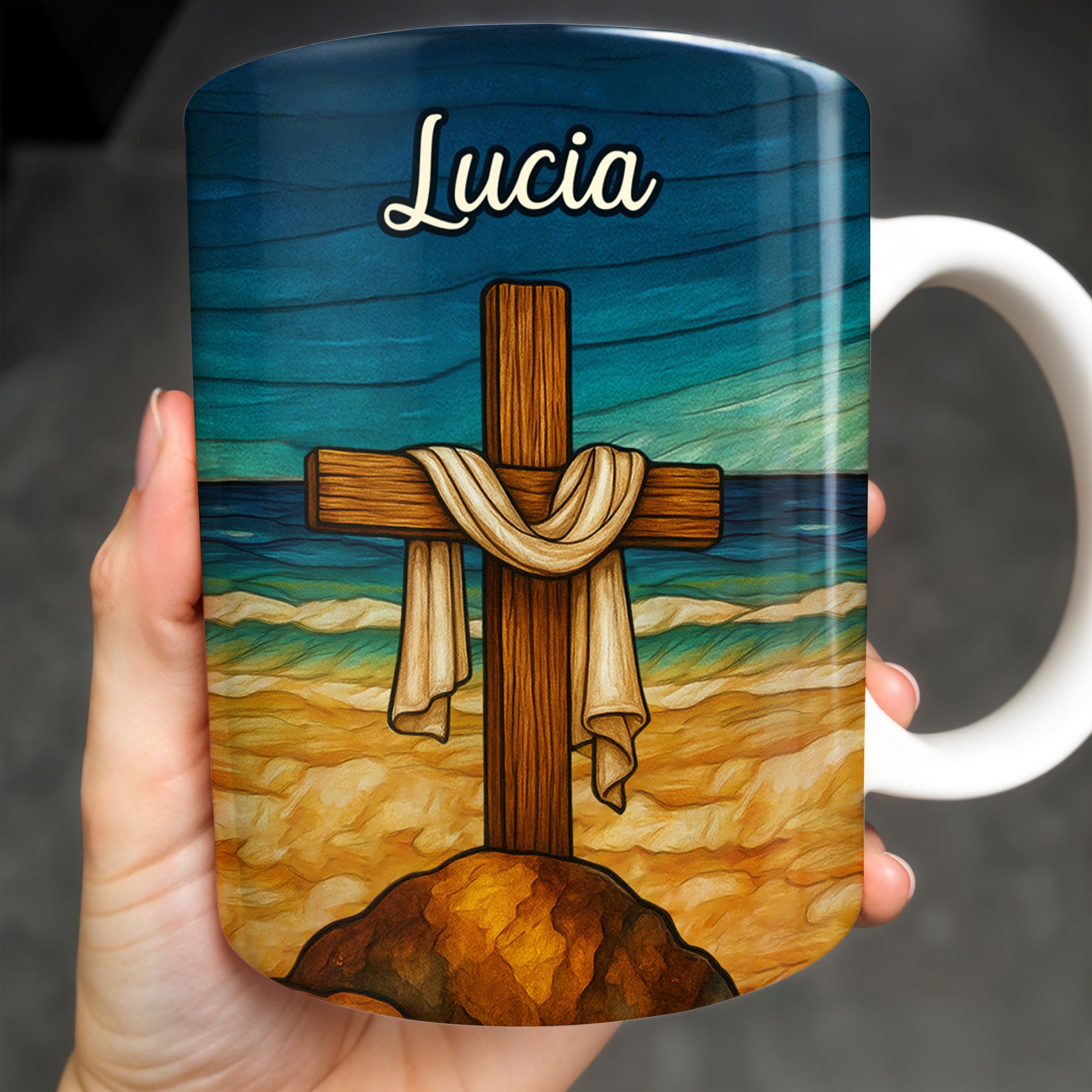Beautifully Illustrated Cross Draped With Cloth, Personalized Custom ...