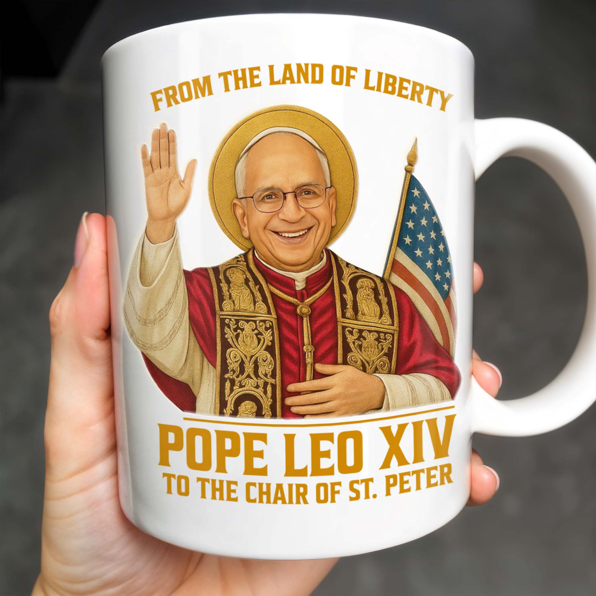 From The Land Of Liberty, Pope Leo XIV, Personalized Custom Coffee Mug ...