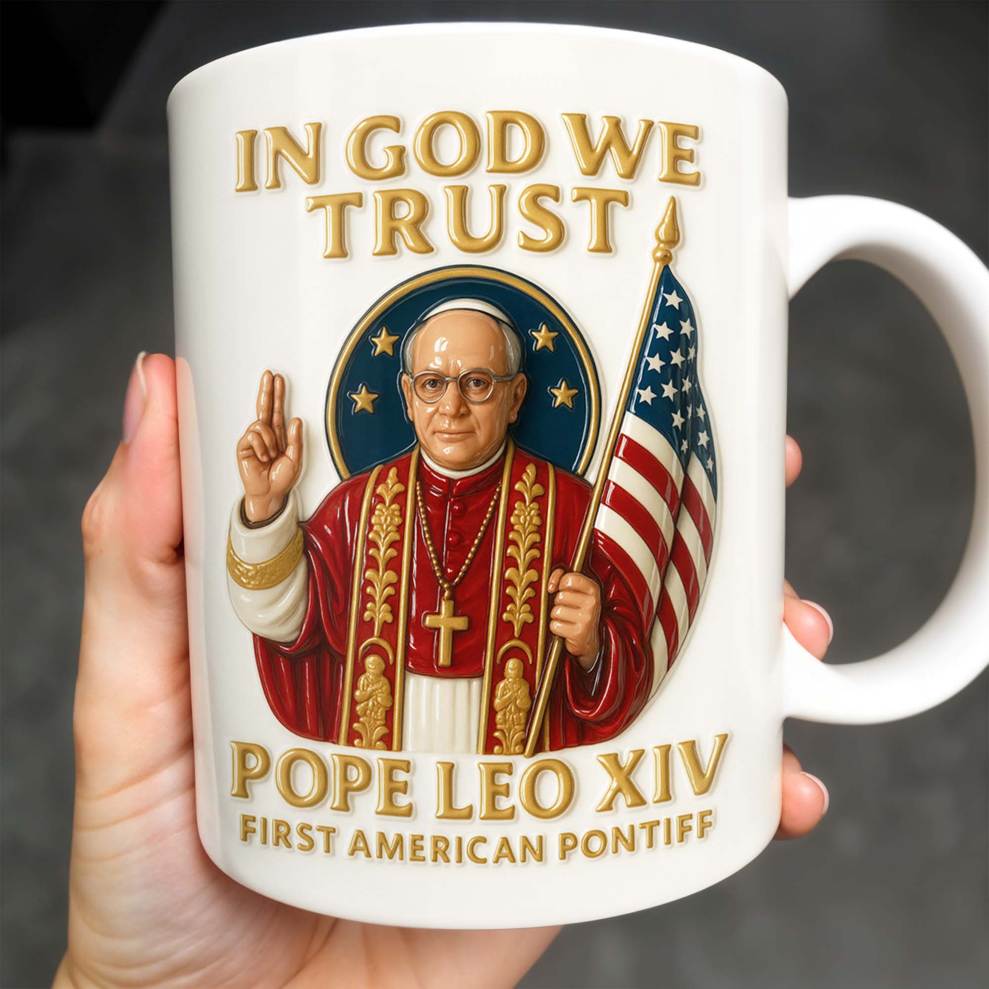 In God We Trust, Pope And American Flag, Personalized Custom Coffee Mug ...