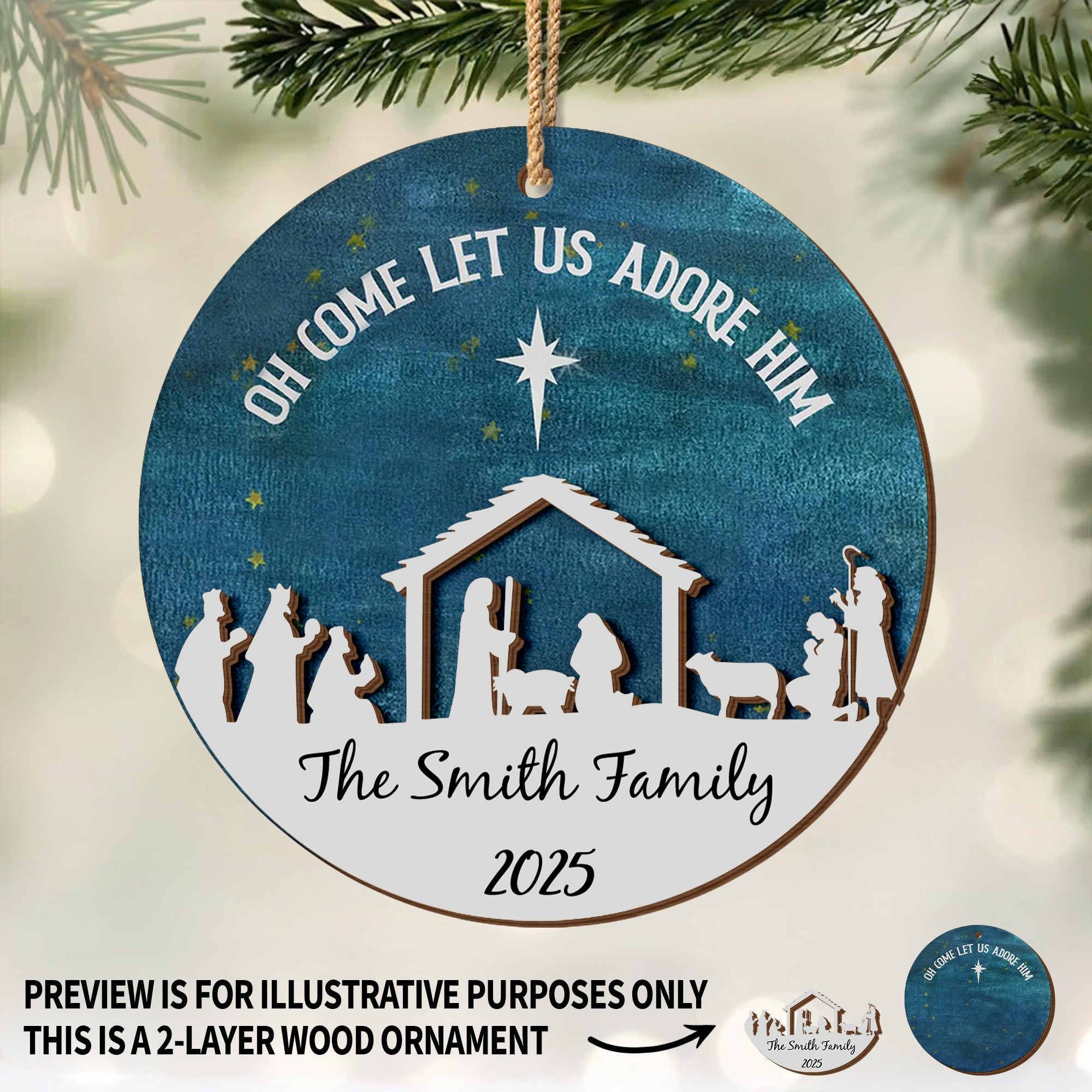 Oh Come Let Us Adore Him Nativity Scene,Wood Ornament,Gift For Family ...