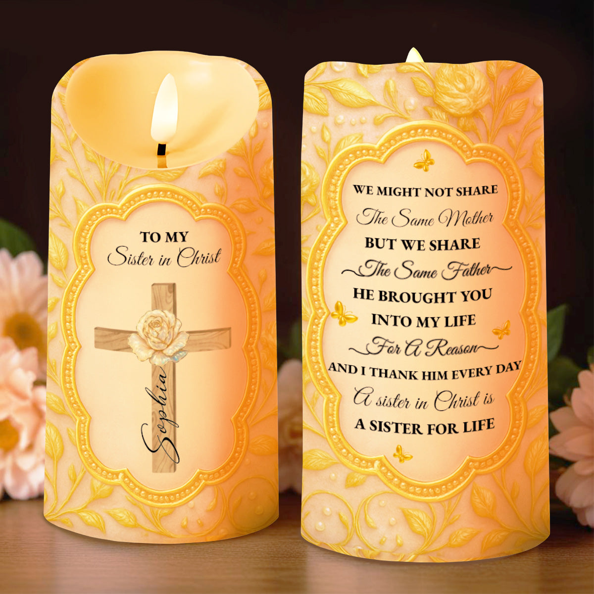 To My Sister In Christ With Cross And Rose Design,Custom LED Candle ...