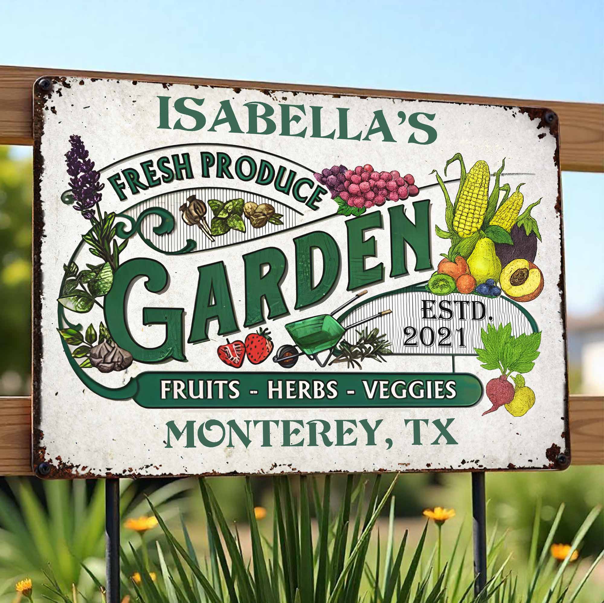 Fresh Produce Garden Fruits Herbs Veggies, Personalized Metal Sign ...