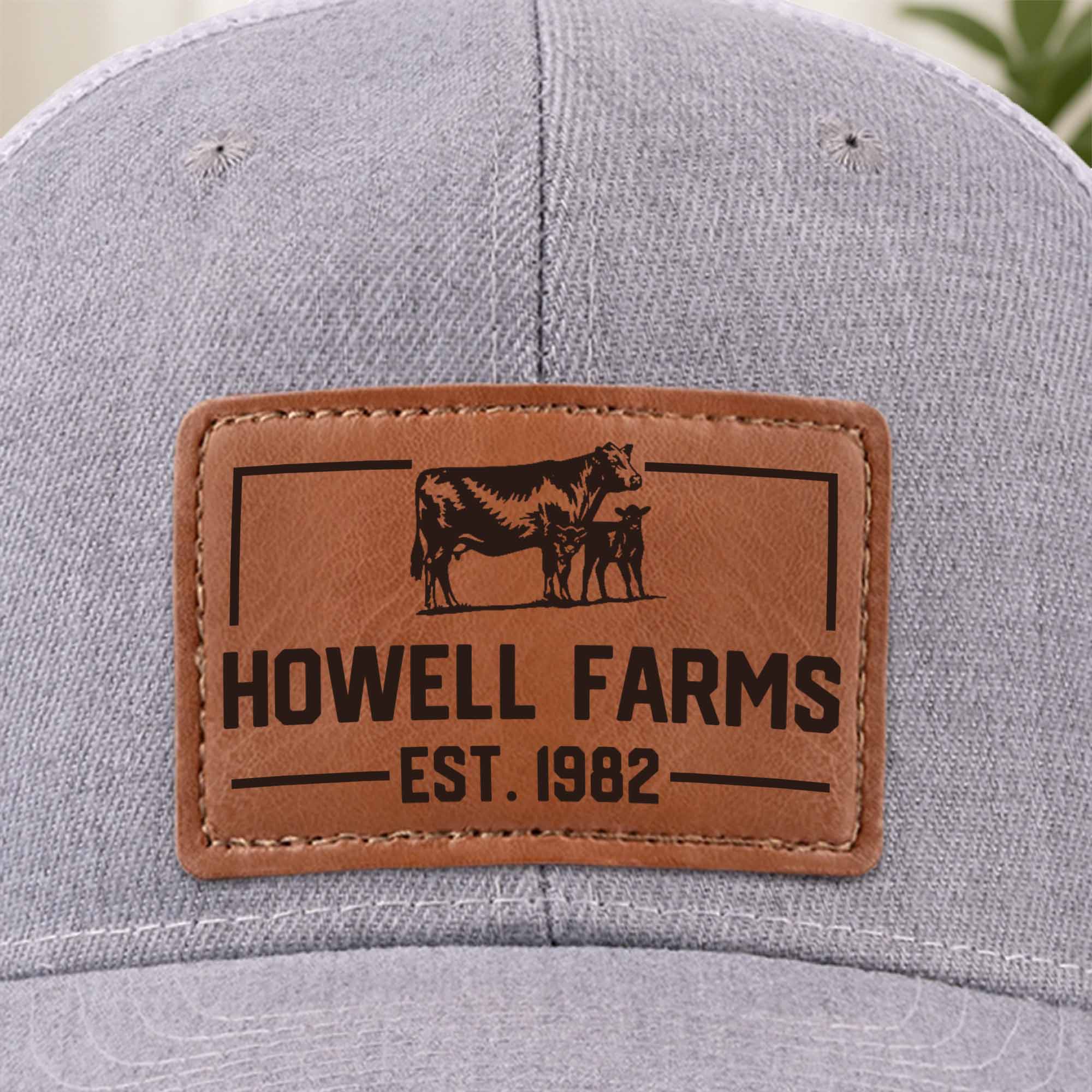 Custom Cow and Calf Design,Leather Patch Hat,Gift for Farmers and ...