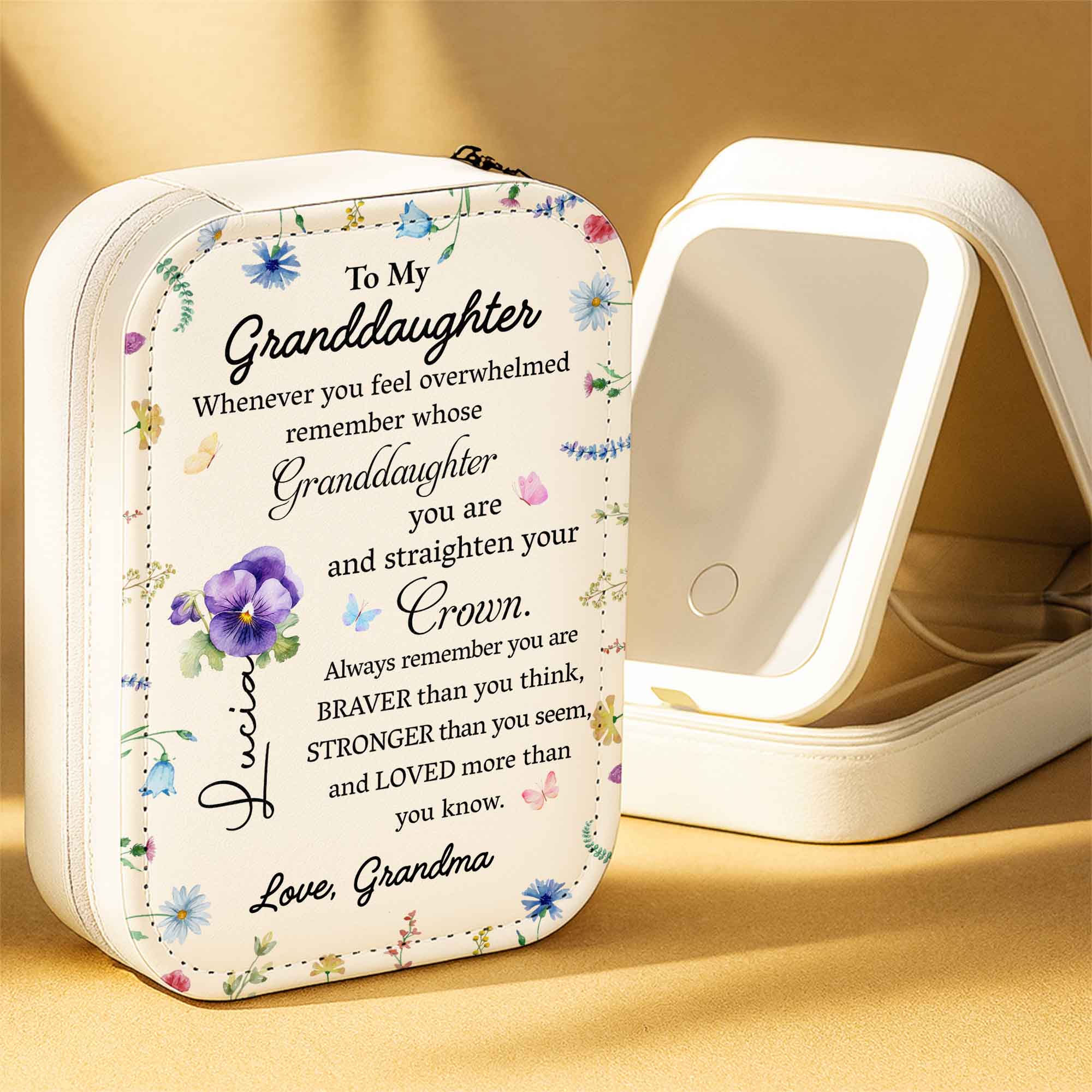 To My Granddaughter, Flowers And Crown, Personalized Custom Jewelry Box ...