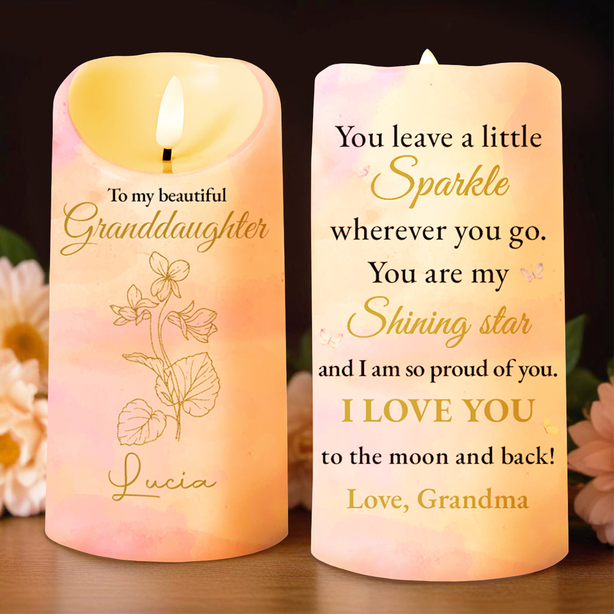 Granddaughter Sparkle Message - Personalized Custom LED Candle - Gift ...