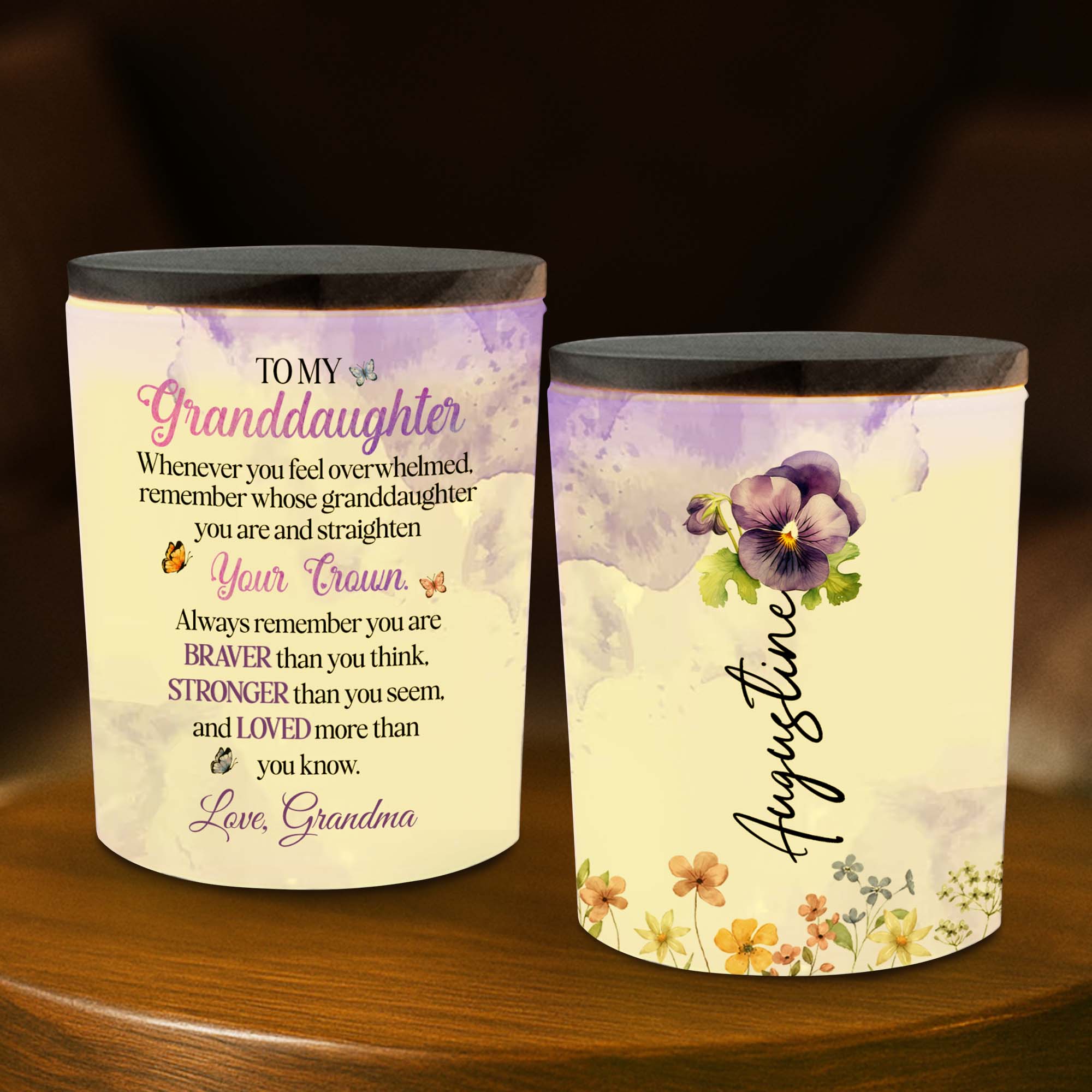 Always Shine Violet Flowers Glass Jar, Personalized Custom Glass Jar ...