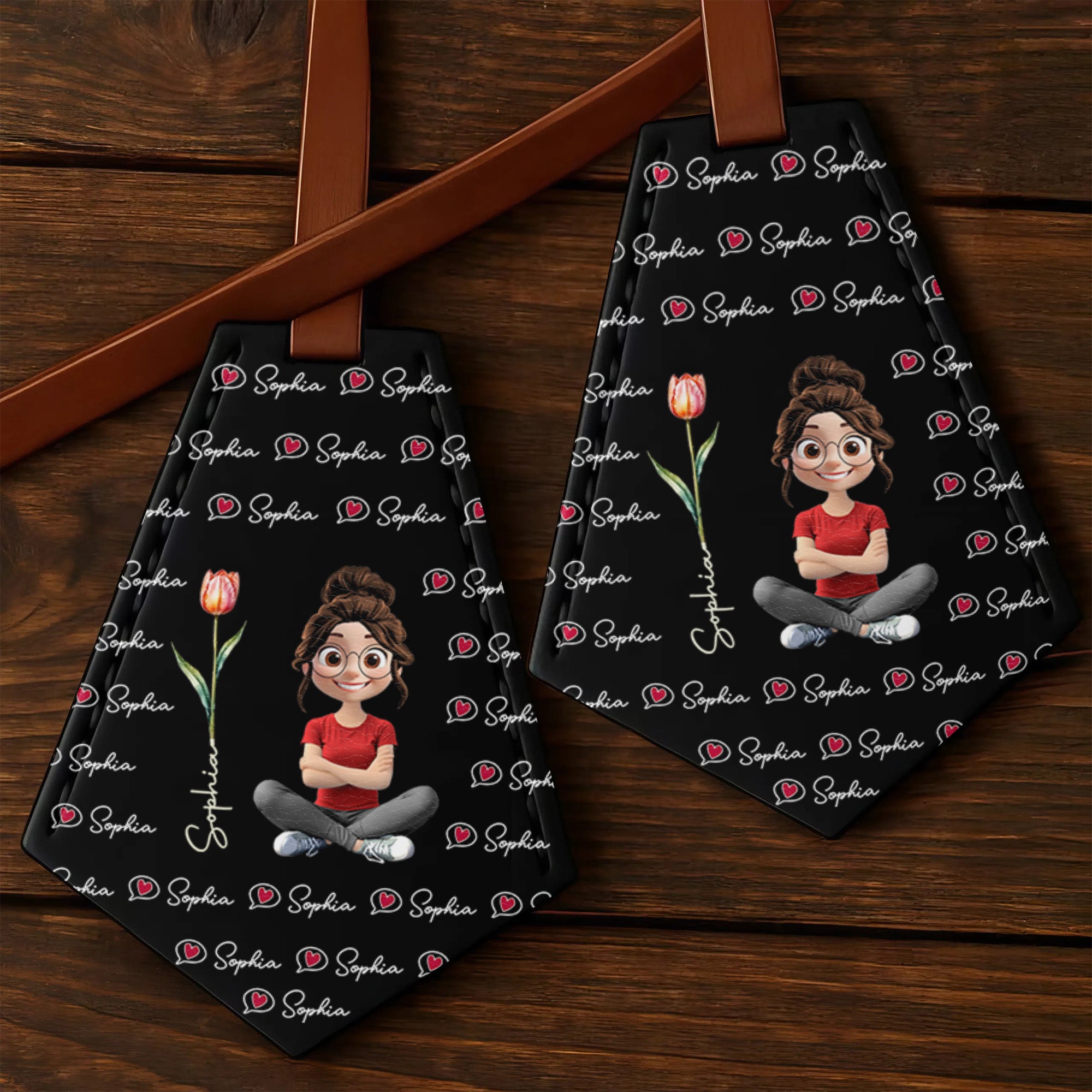 Personalized Tag With Hearts And Tulip, Leather Handbag Tag, Gift For ...