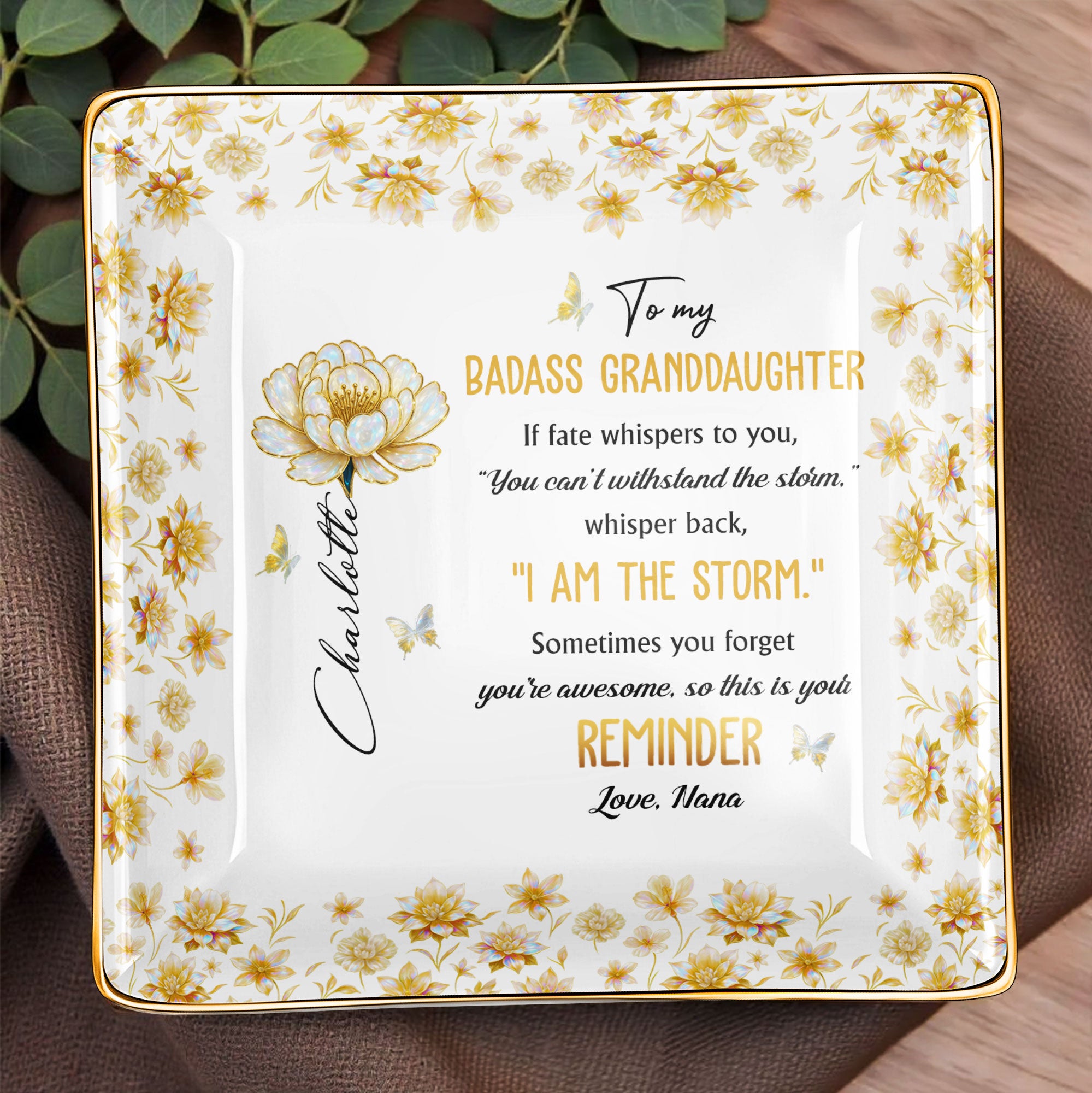 To My Badass Granddaughter, Flowers And Butterflies Reminder, Ceramic ...